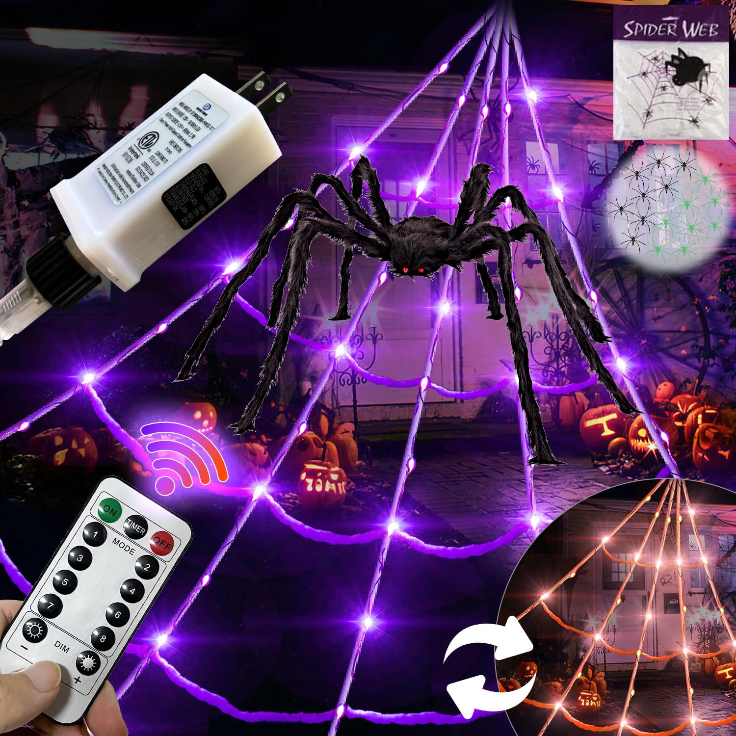 Amazon.com: 8 Modes 20 * 17FT Halloween Light Up Spider Web 250 Led ...