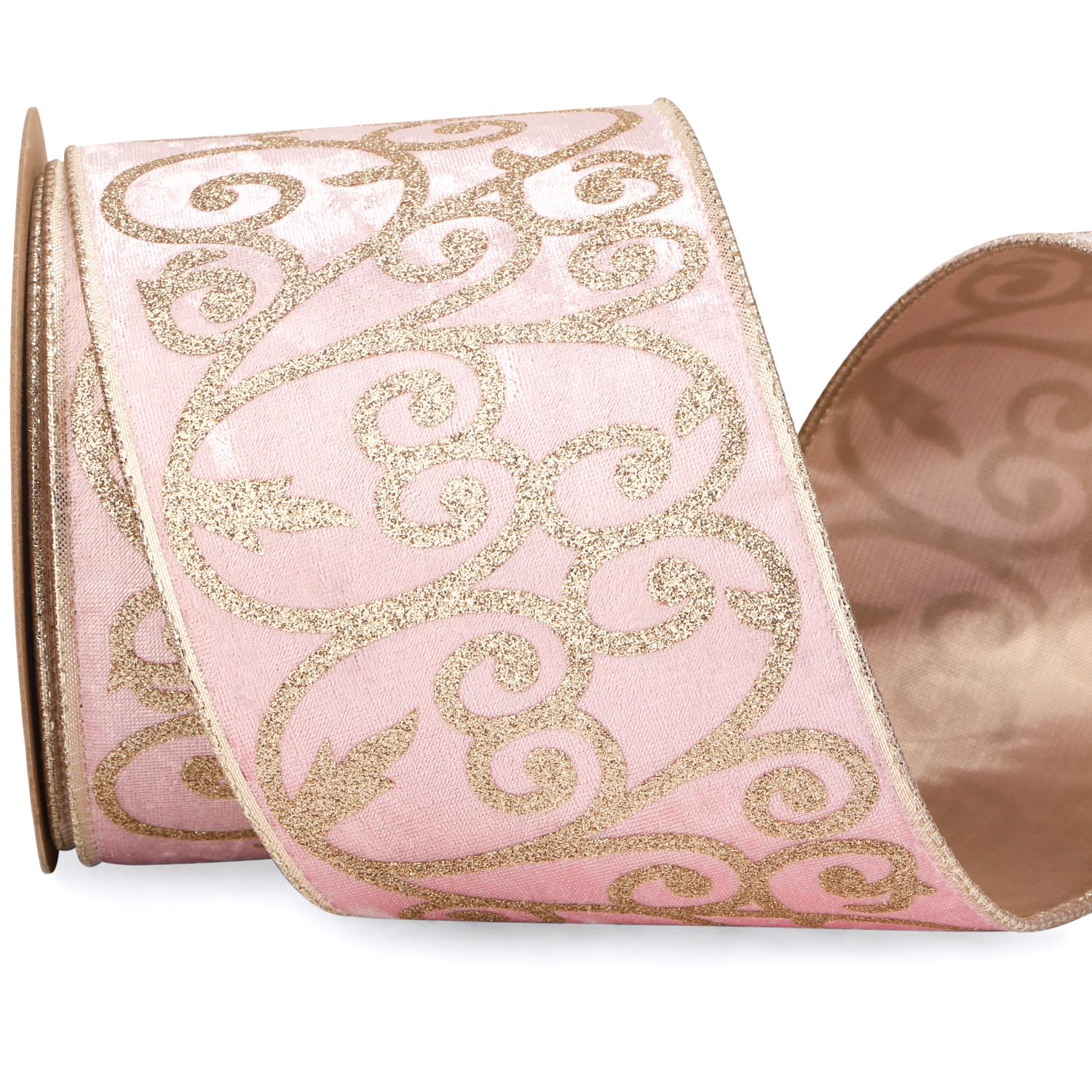 Amazon.com: Ribbli Light Pink Velvet Ribbon Wired with Glitter Swirl 4 ...