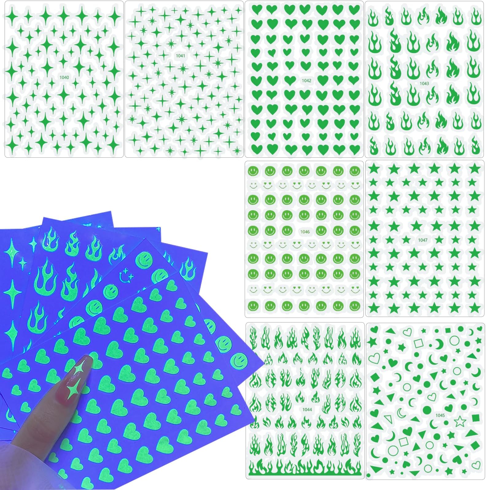 Amazon.com: Omy Glow in The Dark Nail Stickers for Kids - 200 Stickers ...