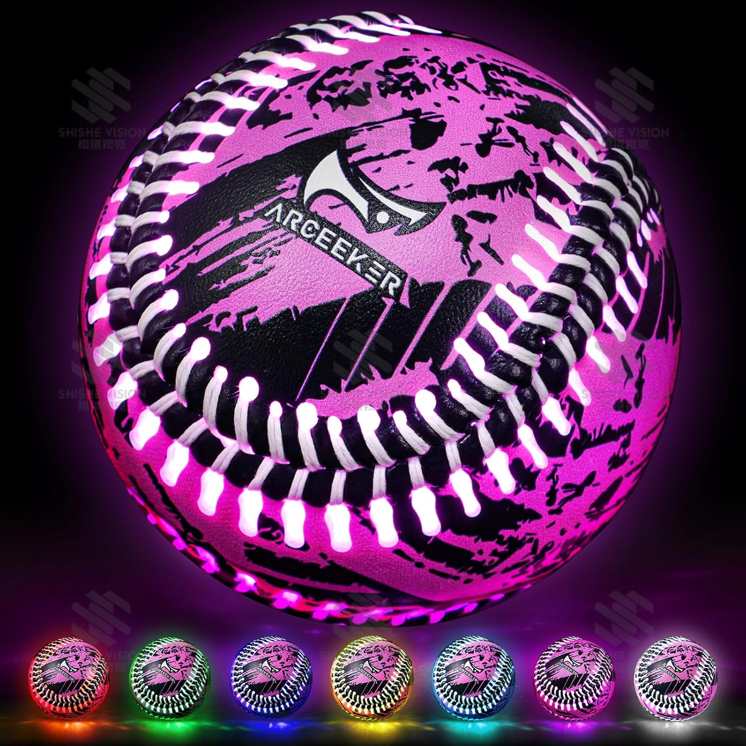Amazon.com: ARCEEKER Black and Pink Light Up Baseball, Colorful PU ...