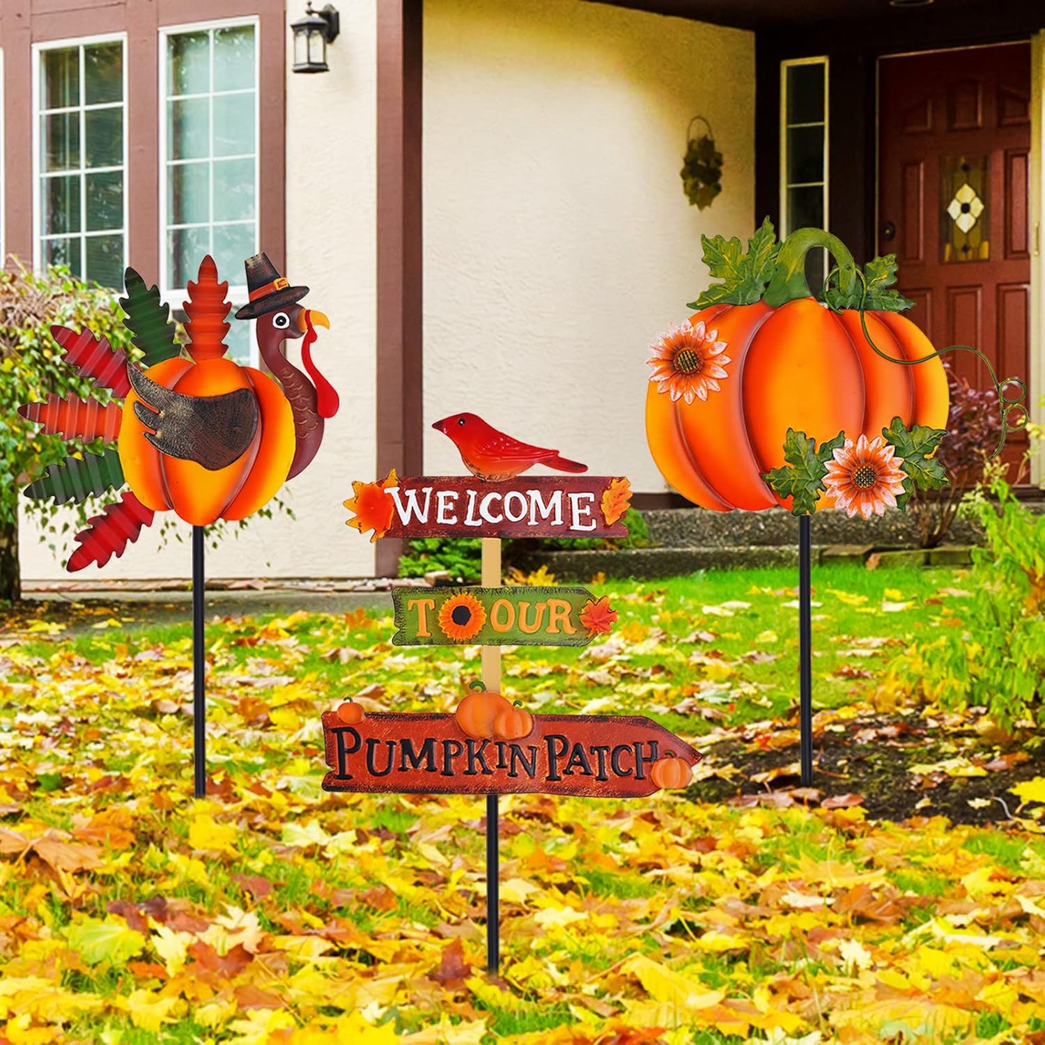 Amazon.com: Whaline 3 Pack Thanksgiving Garden Stake 3D Pumpkin Turkey ...