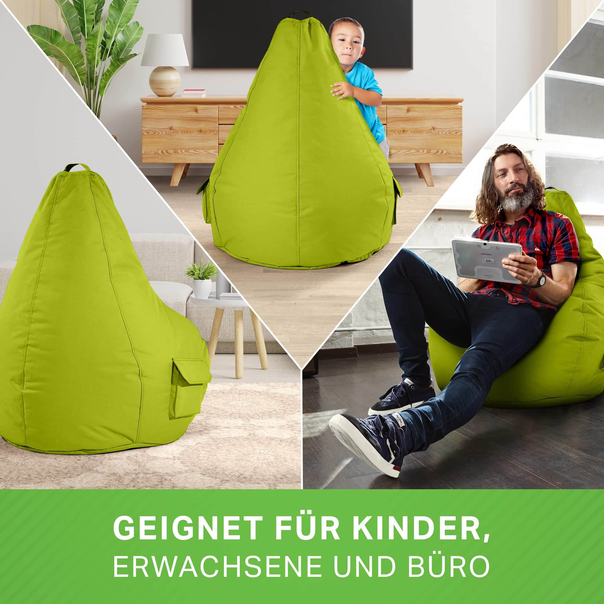 Green Bean Bag Chairs Lovaco / LOKA ARMY GREEN BEAN BAG + OTTOMAN