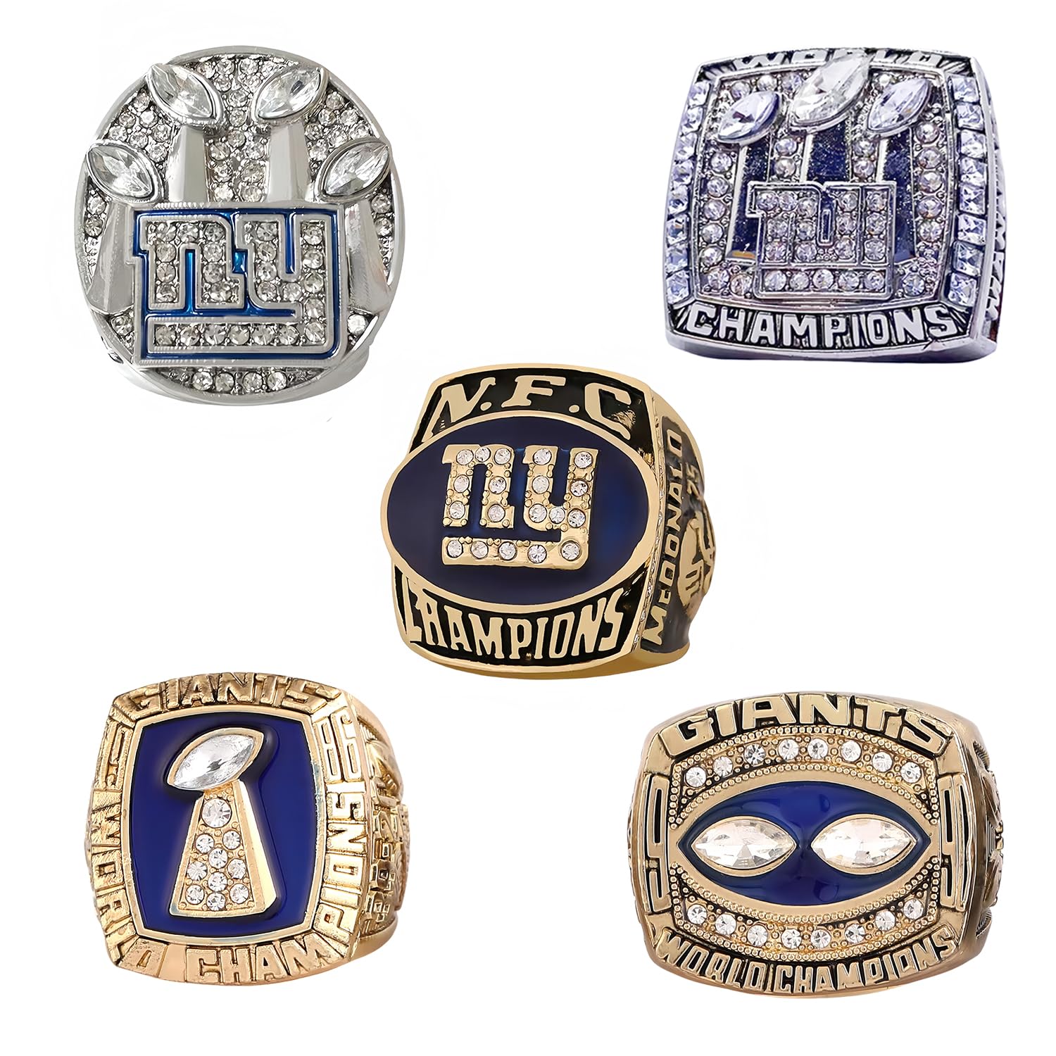 Amazon.com: YN NATIONAL FOOTBALL CHAMPIONSHIP RING 5-TIMES NEW YORK ...