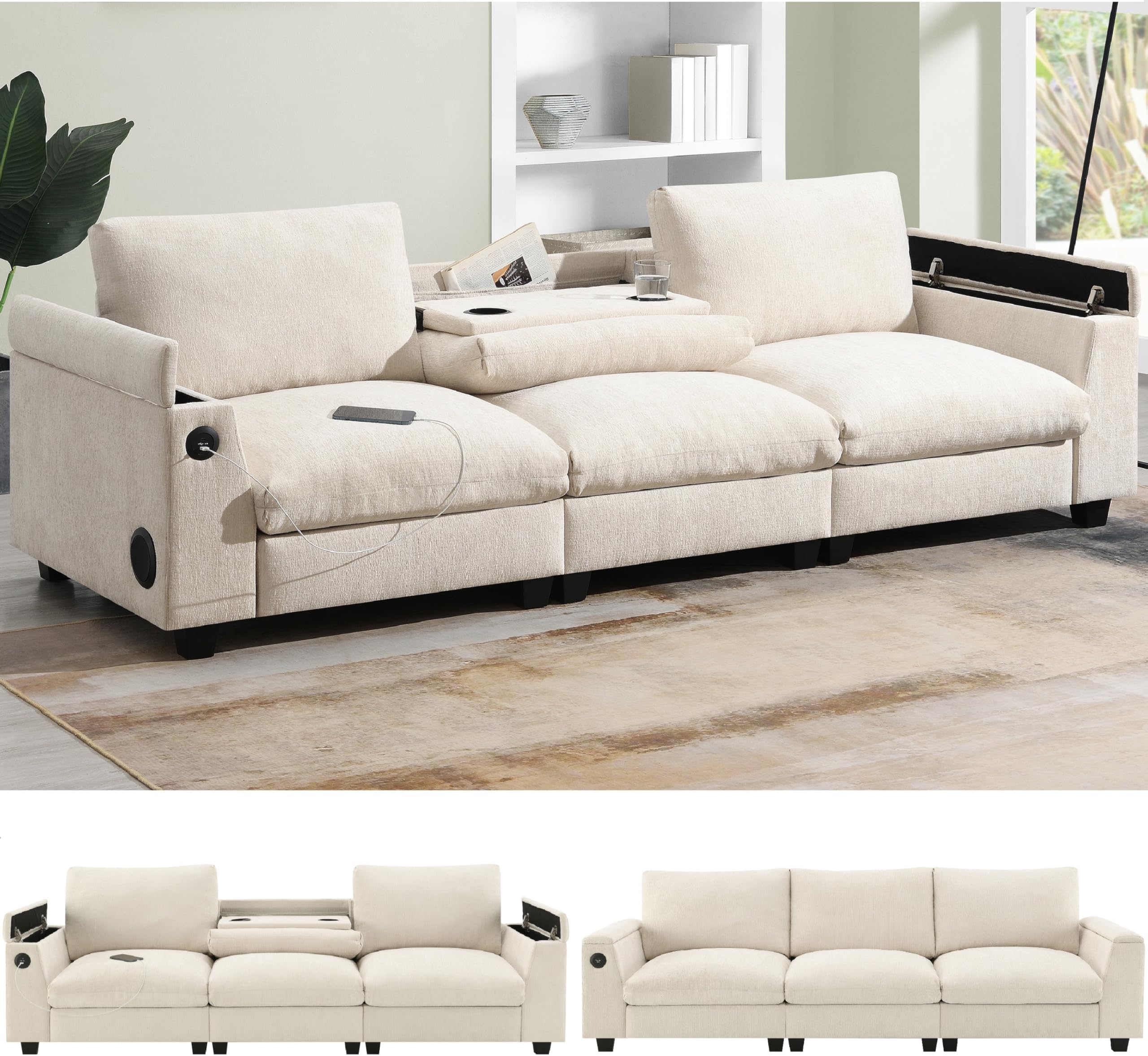 Amazon.com: Merax 96" Chenille Sofa Recliner with Cup Holders, USB ...
