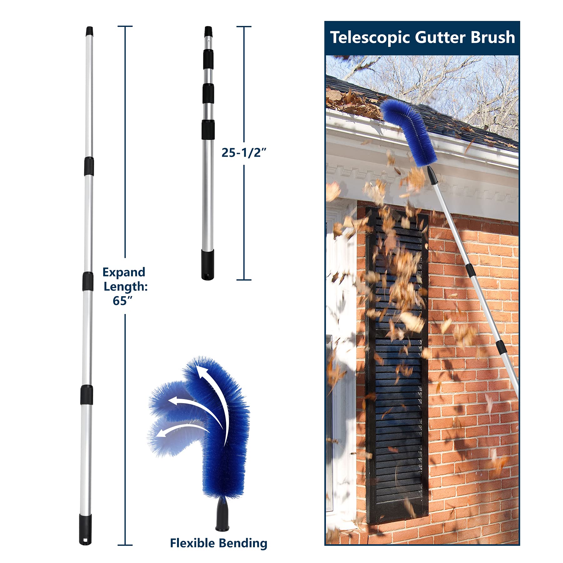 Pearwow Gutter Cleaning Brush,Extendable Guard Cleaner Tool with ...