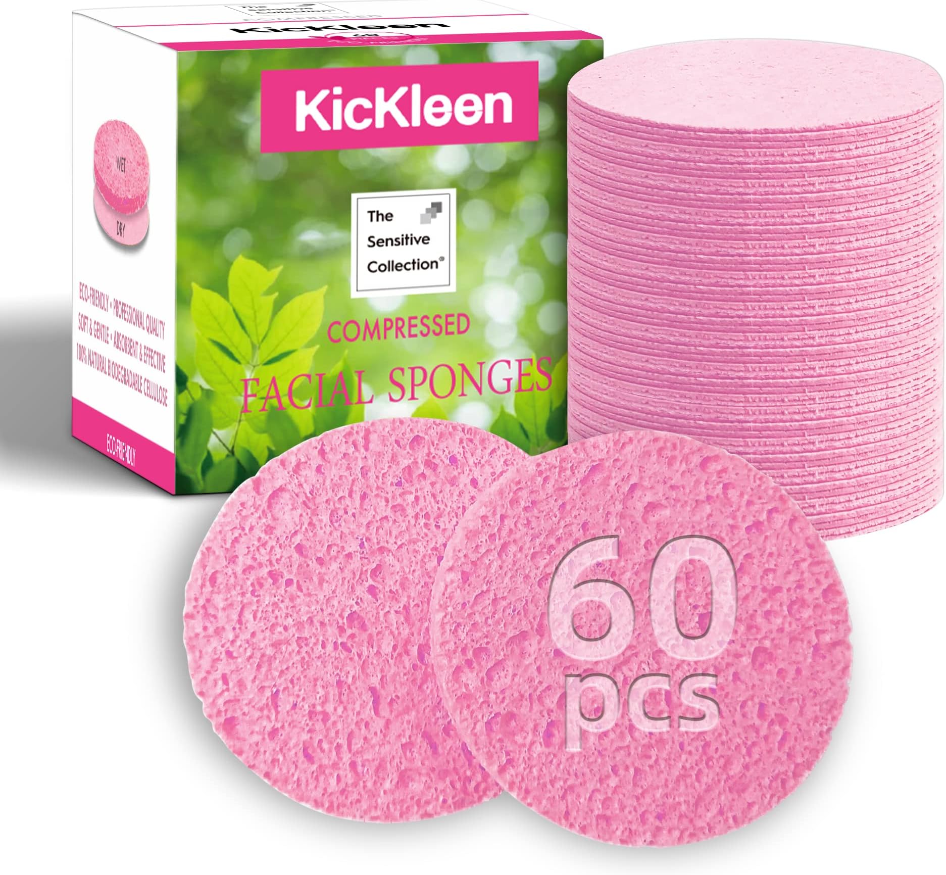 Amazon.com : 60-Count Compressed Facial Sponges|100% Natural Kickleen ...