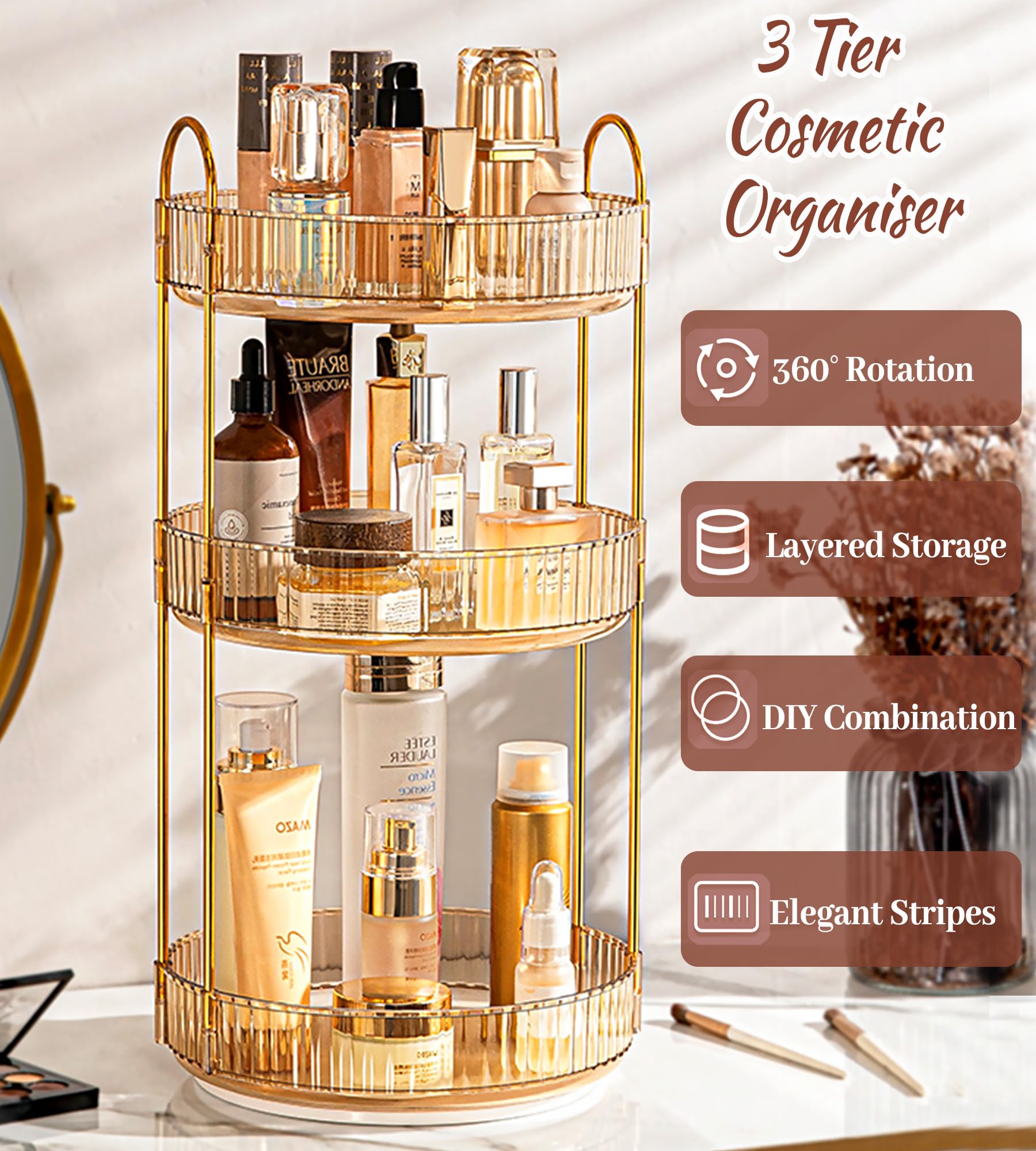 Snapklik.com : VNIMTI Skincare Organizers 360 Rotating, 3 Tier Makeup ...