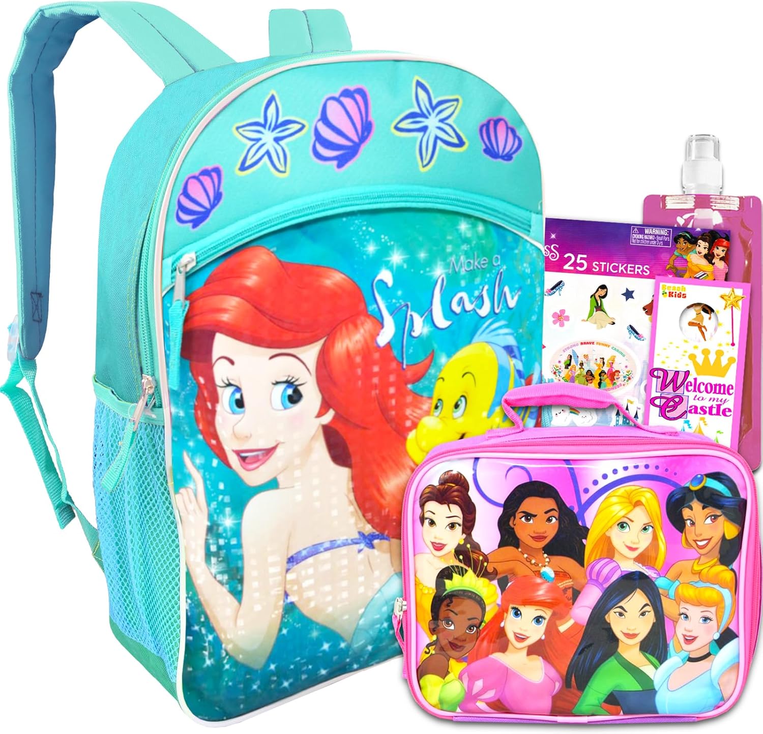 Amazon.com: Disney The Little Mermaid Backpack with Lunch Box - Bundle ...