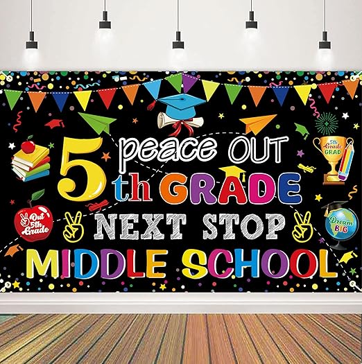 Amazon.com : Peace Out 5TH Grade Next Stop Middle School Backdrop Large ...
