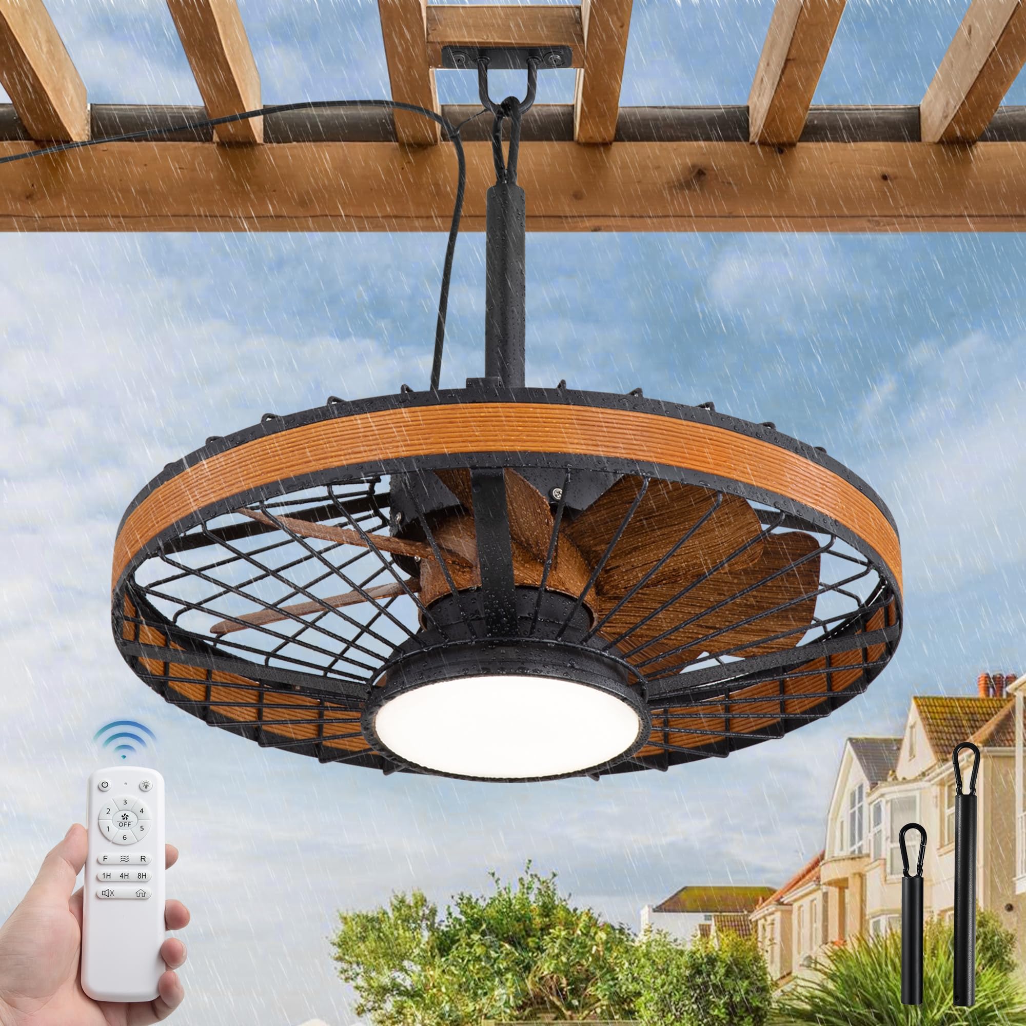 LEDIARY Outdoor Ceiling Fans with Lights, IP65 Waterproof Gazebo Fan ...