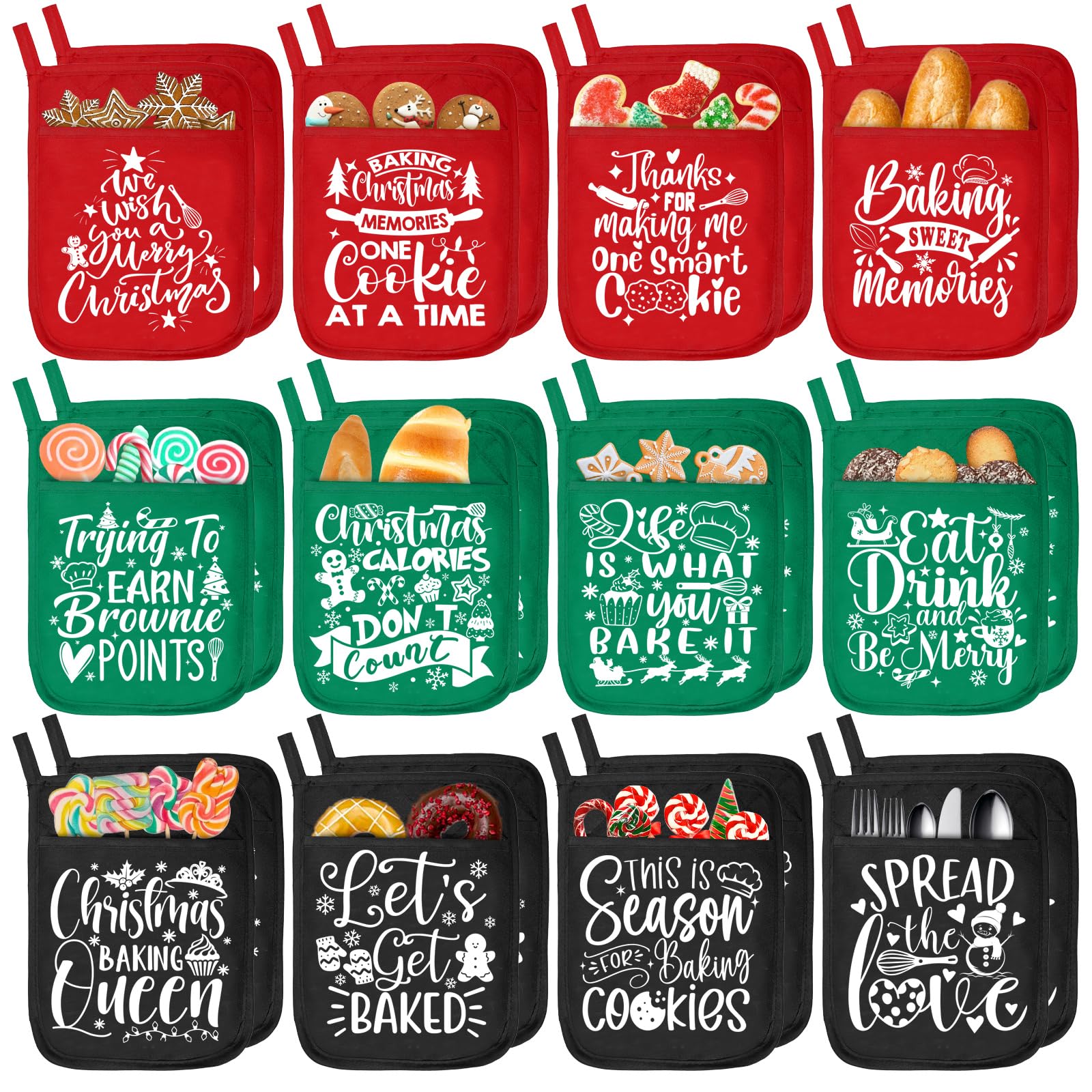 Amazon.com: 24 Pieces Christmas Pot Holders with Pocket Xmas Pocket Pot ...