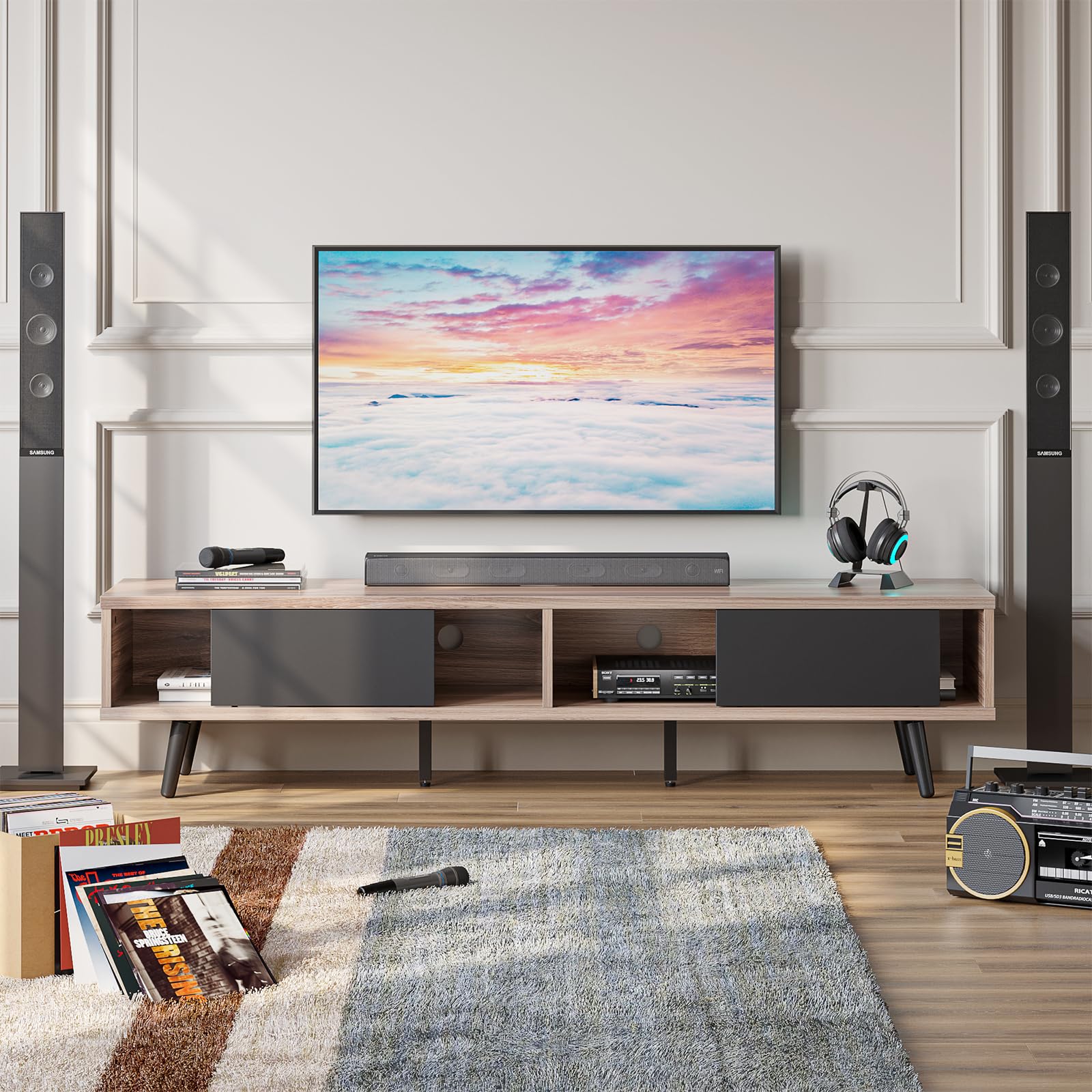 Snapklik.com : Bestier 70 Inch Mid Century Modern TV Stand For 75 Inch ...