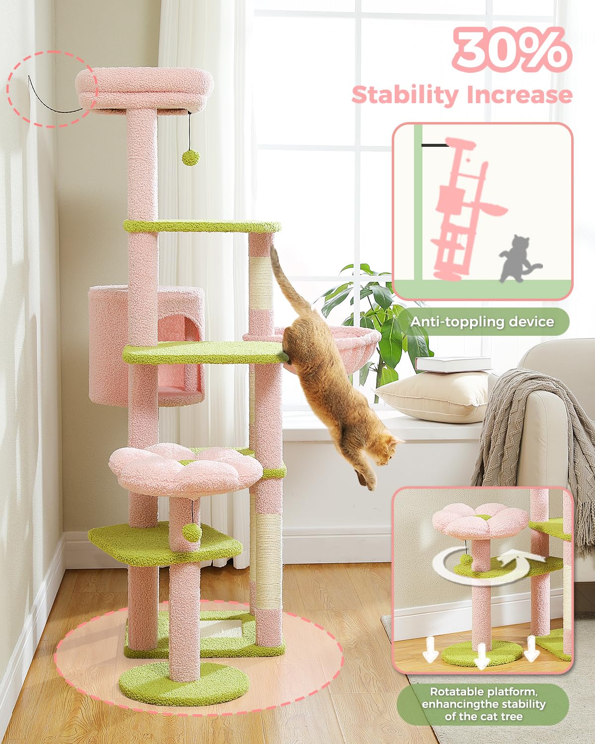 Snapklik.com : MUTTROS 59" Flower Cat Tree, Tall Cat Tree For Large Cat, Multi-Level Cat Tower ...