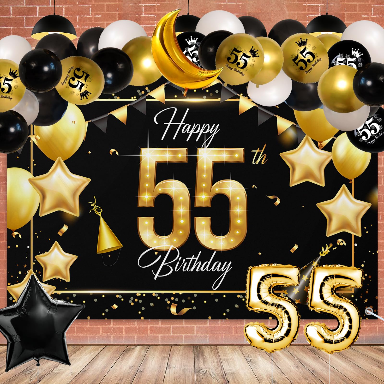 Amazon.com: Happy 55th Birthday Backdrop Banner Decor with Balloons ...
