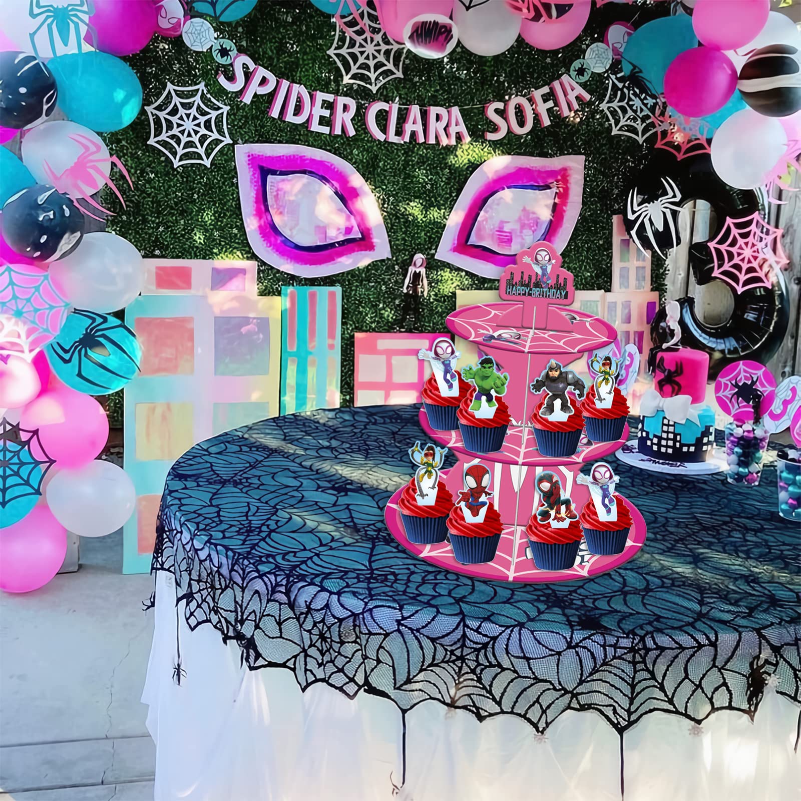 Snapklik.com : VDESFUEBY Pink Spider Girl 3 Tier Cupcake Stand