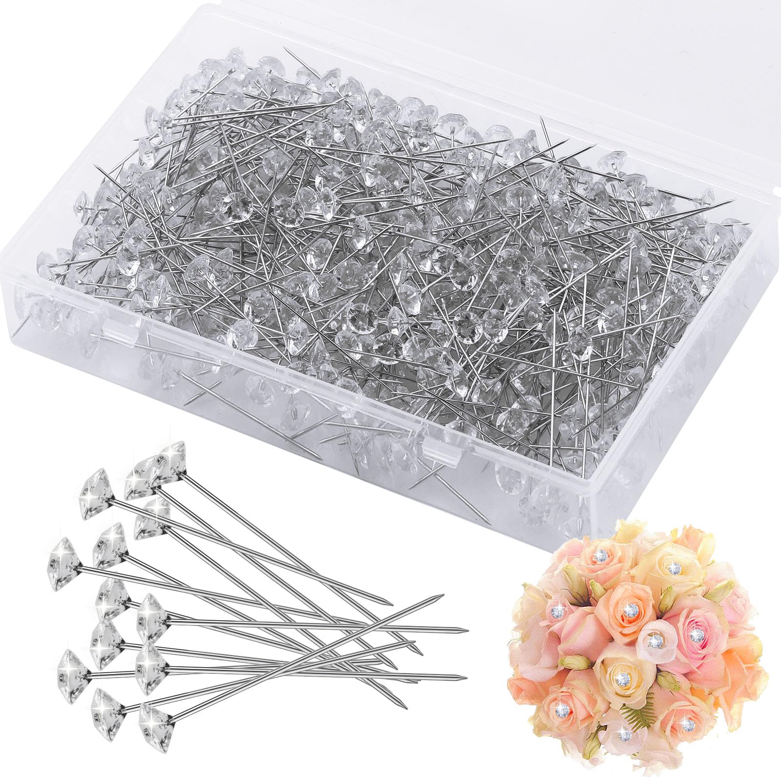 Amazon.com: Zxiixz 400 Pcs Diamond Boutonniere Pins, 2 Inch Flower Pins ...