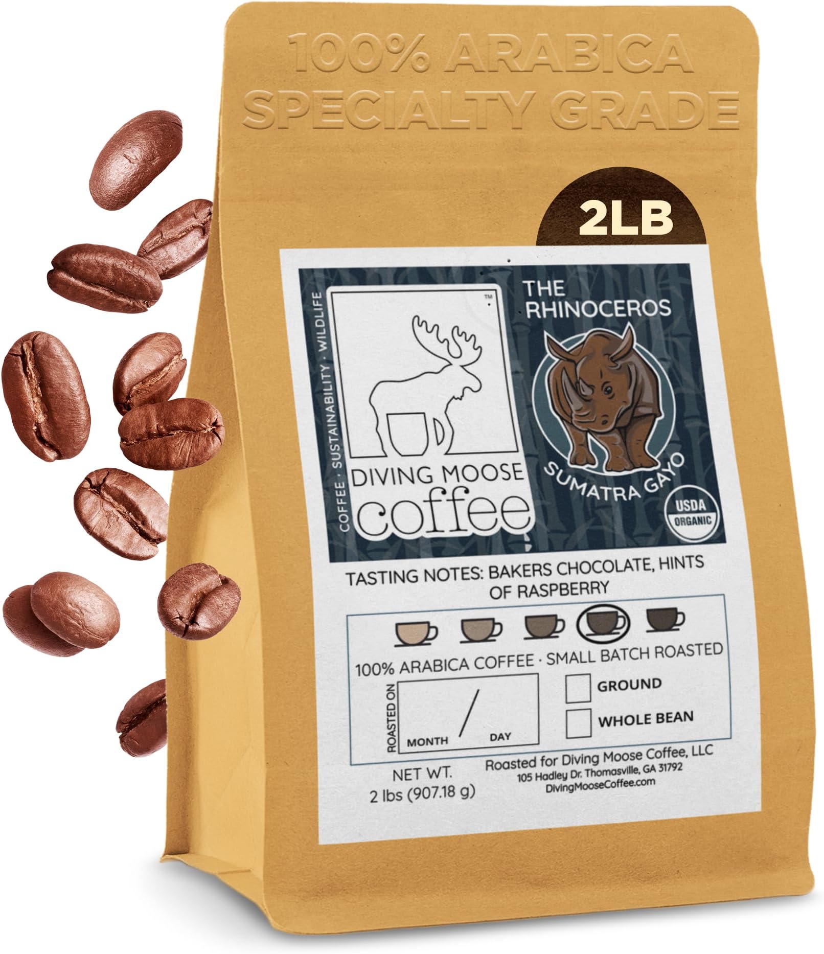 Amazon.com : Diving Moose Coffee - The Rhinoceros Sumatra Gayo Medium Dark Roast (32oz / 2 LB ...