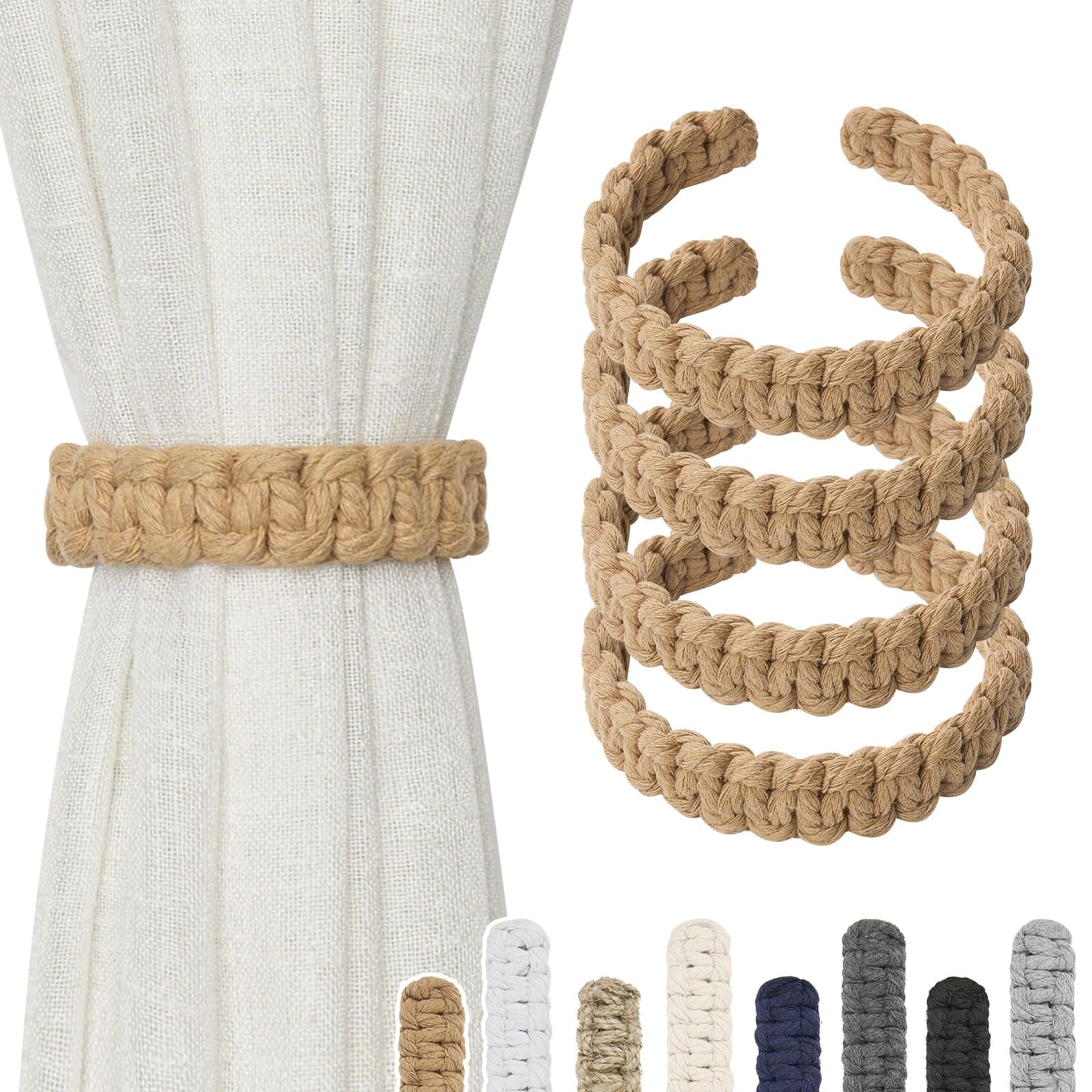 Amazon.com: NICEEC 4 Pack Natural Cotton Rope Curtain Tiebacks ...