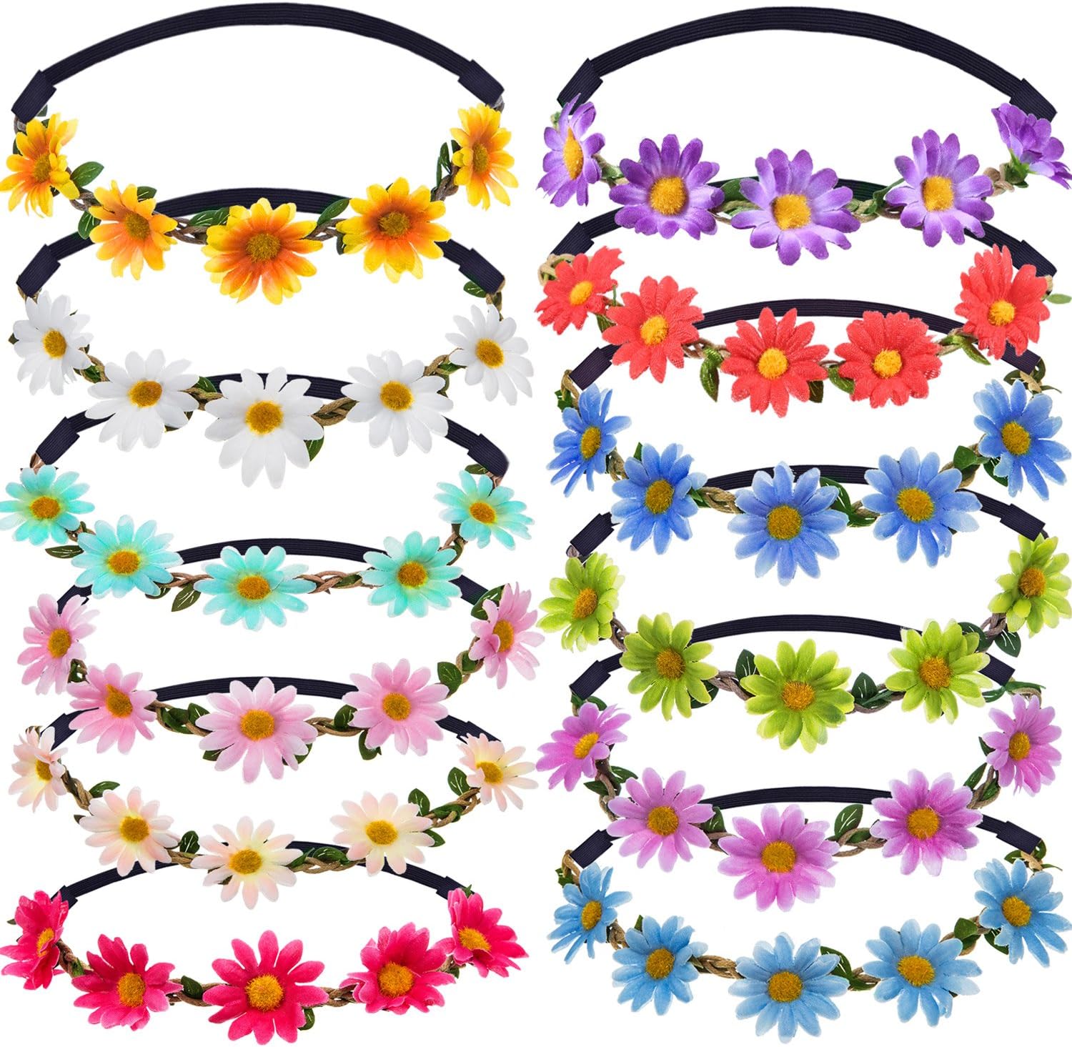 Amazon.com : 12 Pieces Flower Headband Girl Women Daisy Flower Crown ...