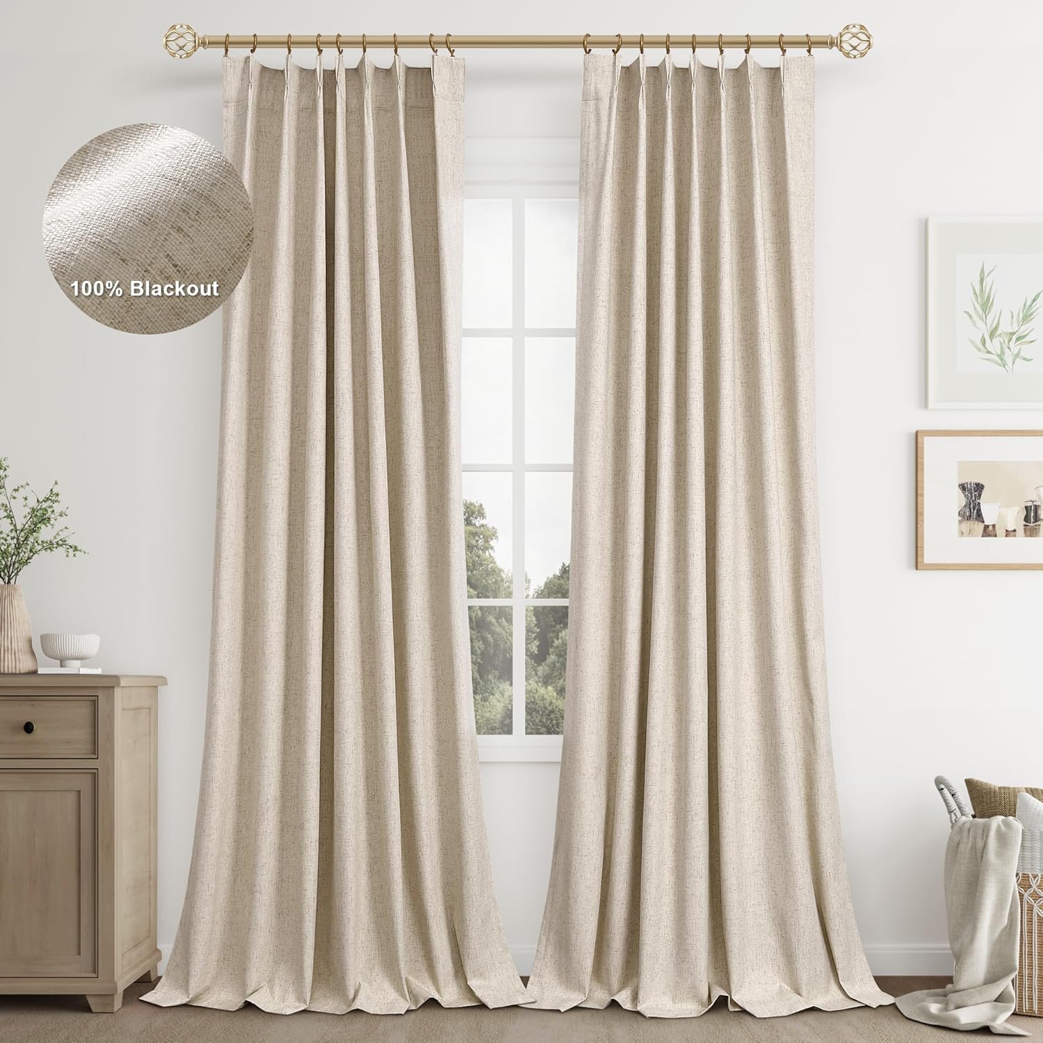 Amazon.com: Joywell Linen Full Blackout Curtains 102 Inches Long,Pinch Pleated Back Tab Drapes ...