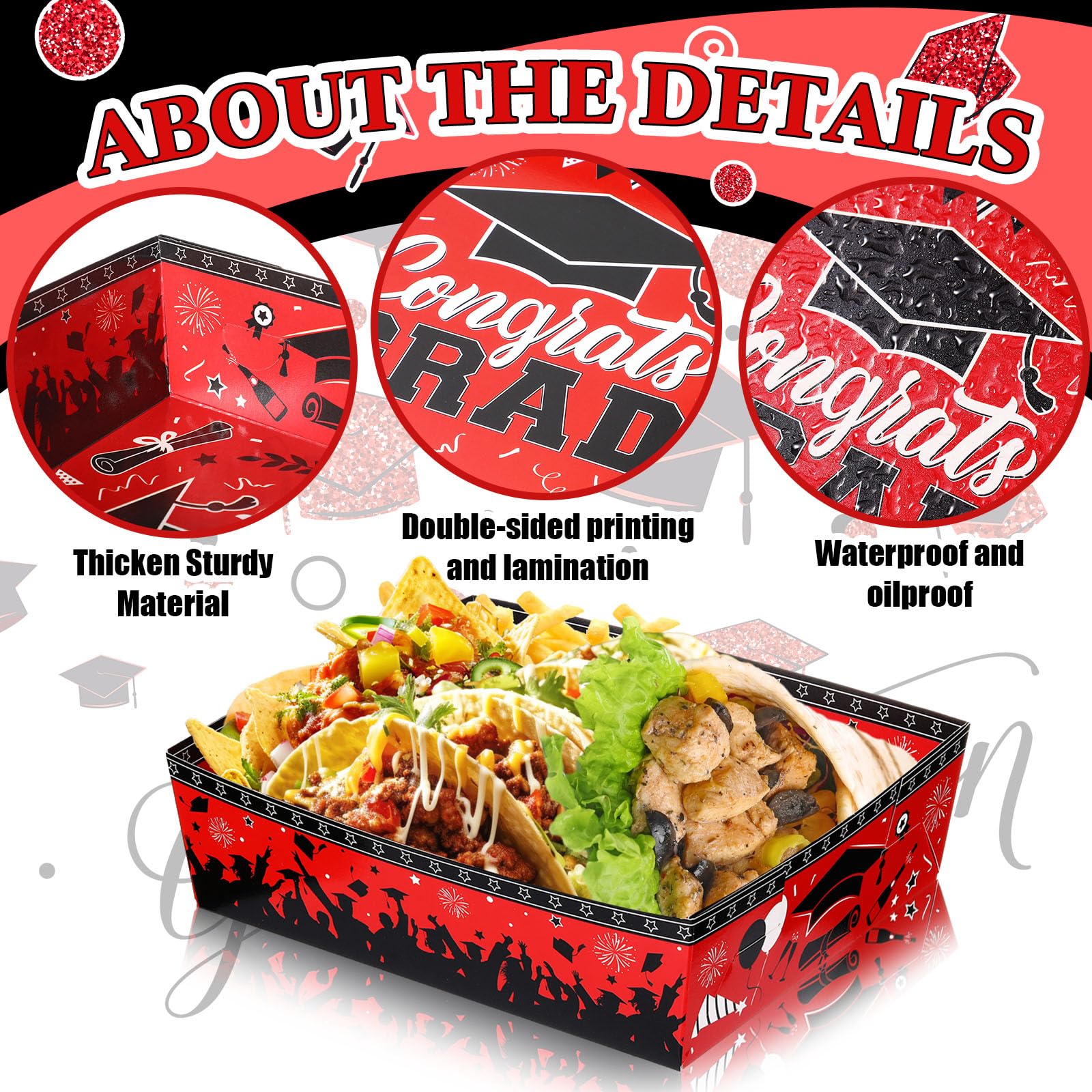 Snapklik.com : 36 Pcs 2025 Black And Red Graduation Paper Food Trays 5 ...