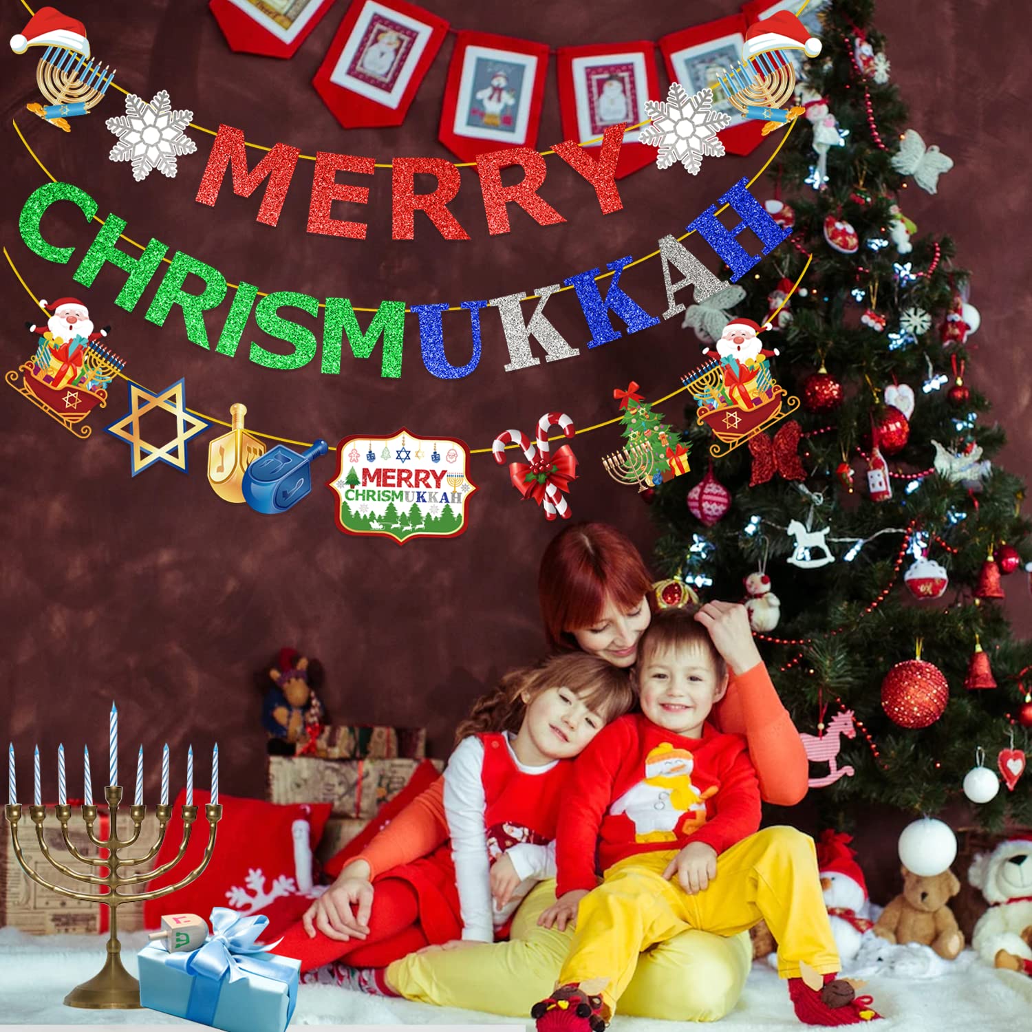 Glitter Christmas Hanukkah Decor 6 Christmas Hanukkah Kwanzaa Png ...