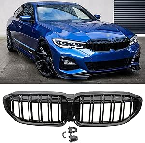 Amazon.com: AceRide Double Line Front Bumper Kidney Grille Grill for BMW 3 Series G20 G21 2018 ...