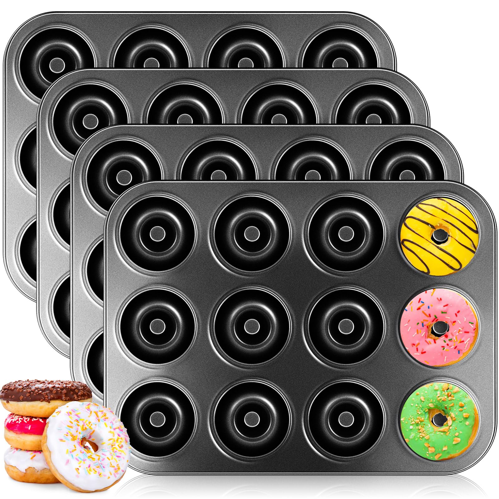 4 Pieces 12 Cavity Mini Donut Pan Nonstick Donut Pan Donut Baking Pan ...