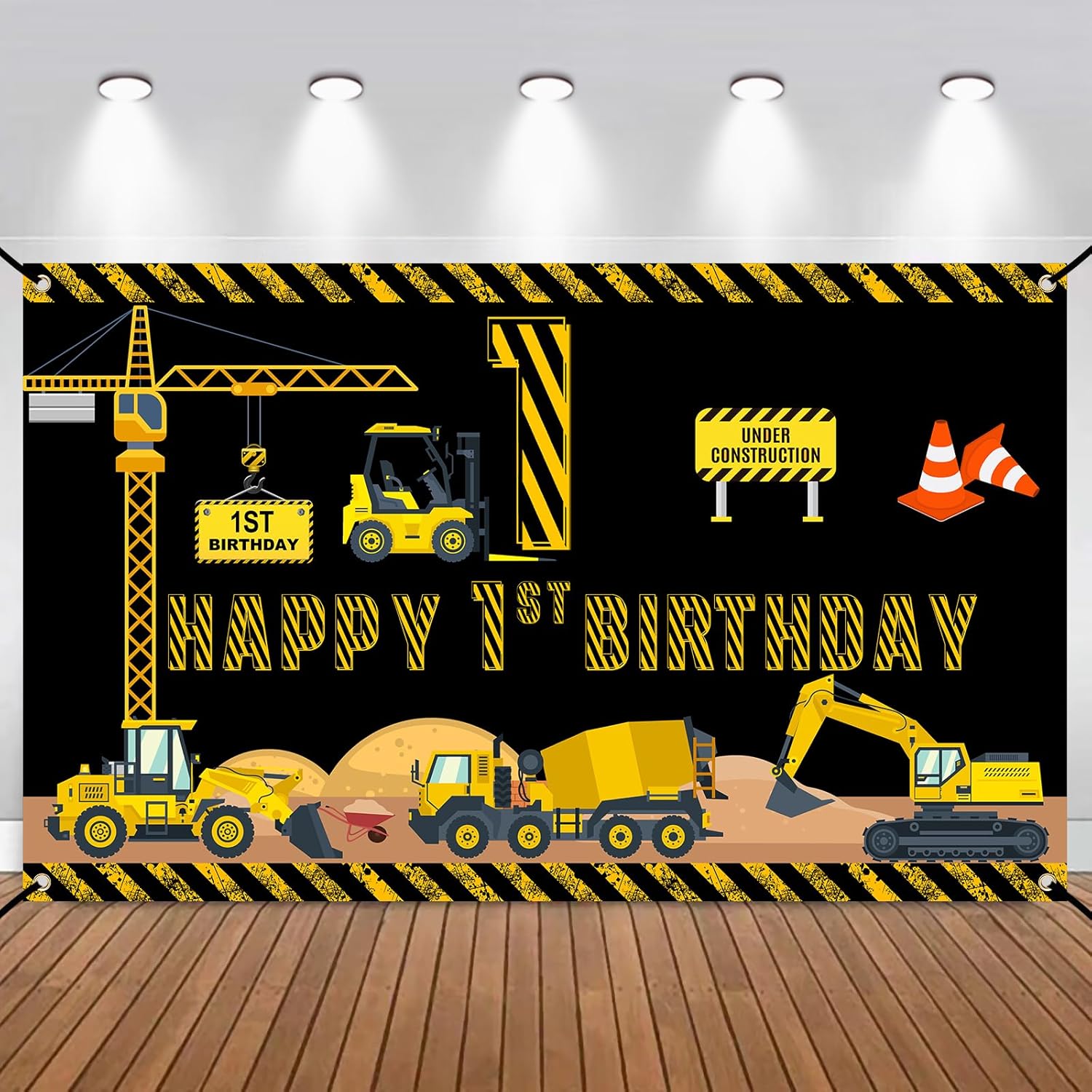 Amazon.com: Construction 1st Birthday Banner Decorations, Dump Truck ...