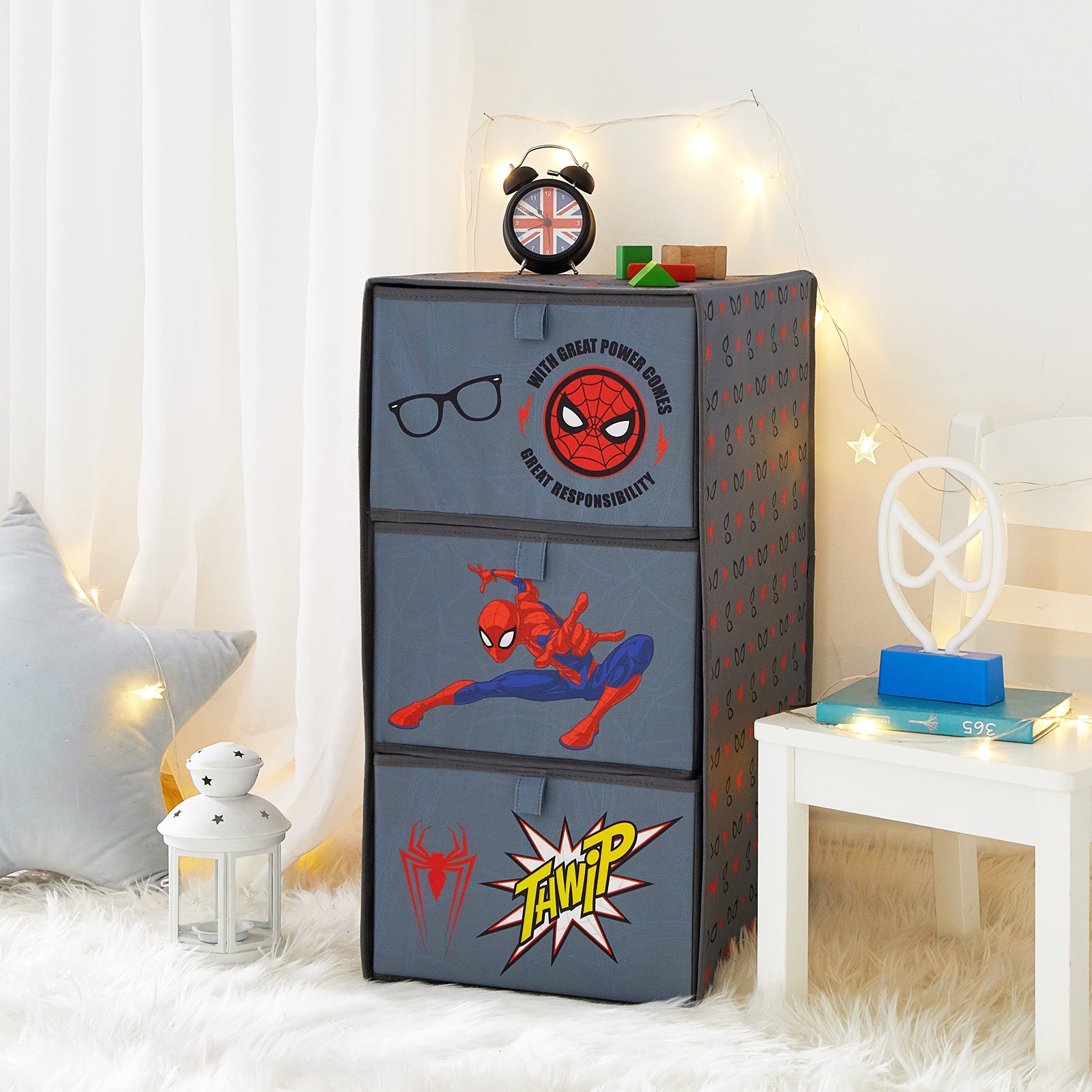 Marvel Spiderman 3 Drawer Soft Storage Unit with Poly Canvas Frame