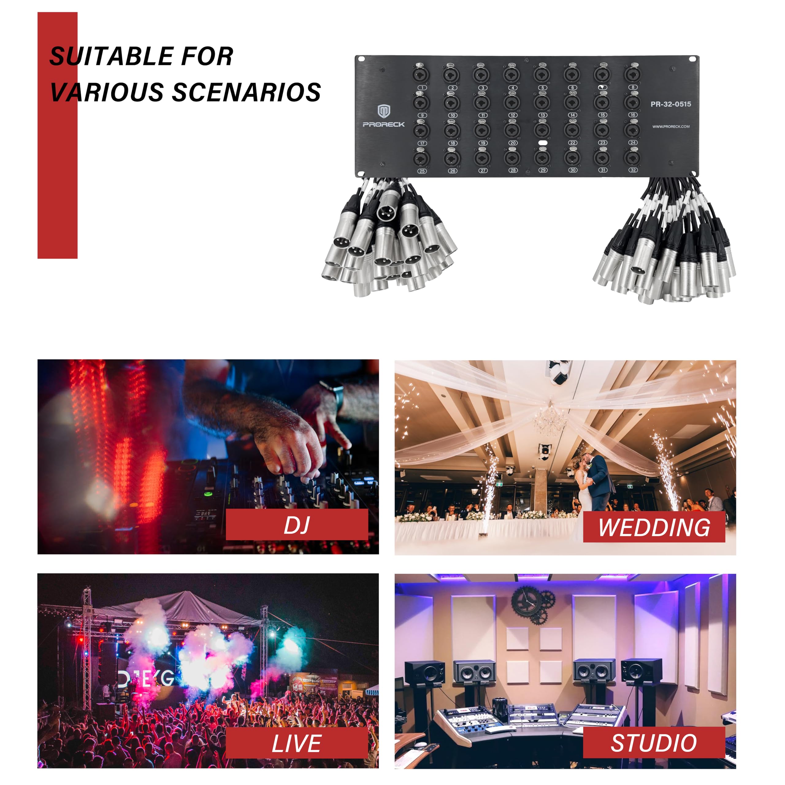 Snapklik.com : PRORECK Rack Mount TRS XLR Combo Splitter Snake Cable ...