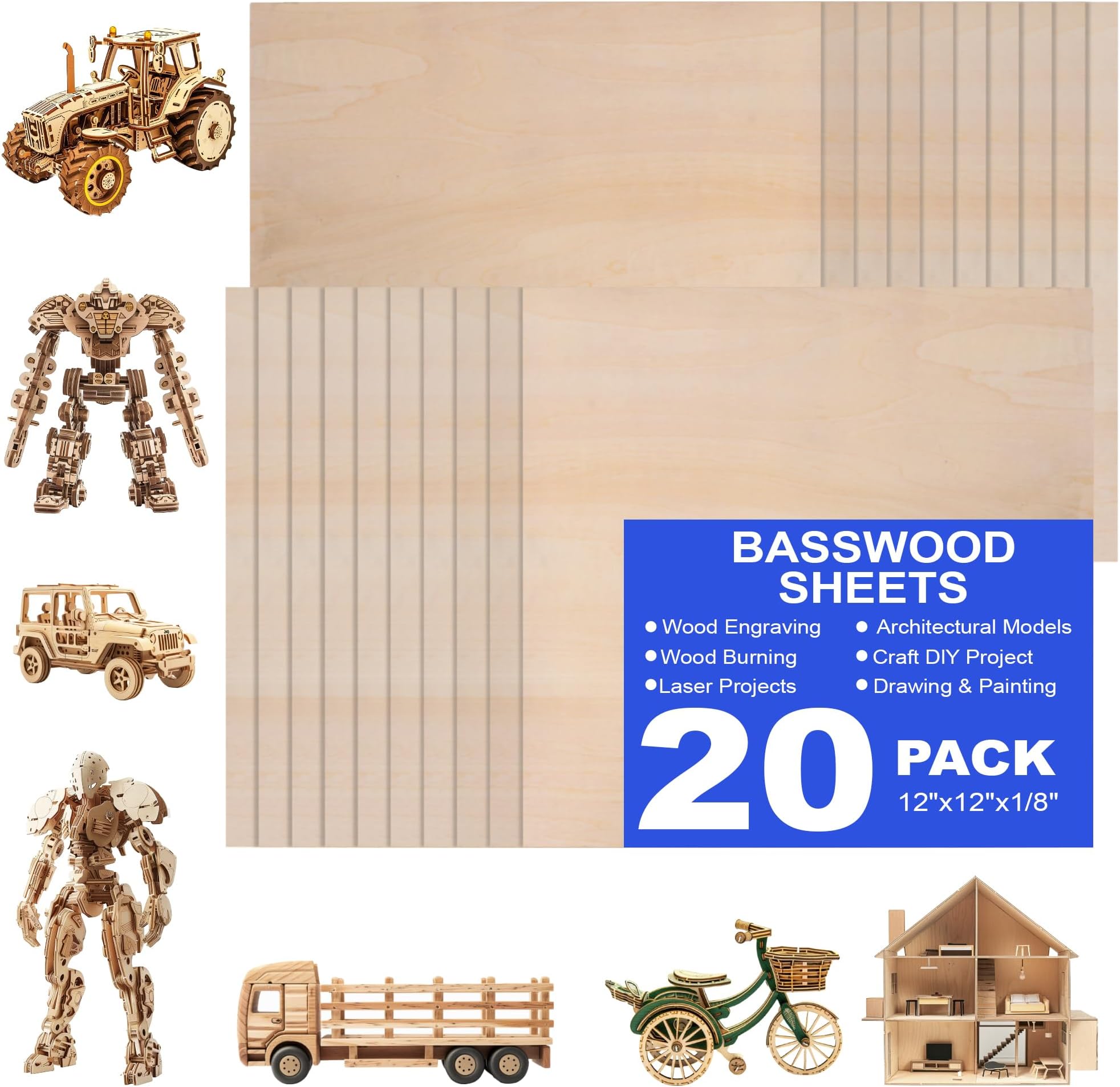 Amazon.com: 12 Pack Basswood Sheets 12"x20"x1/8" for Crafts - 3mm ...