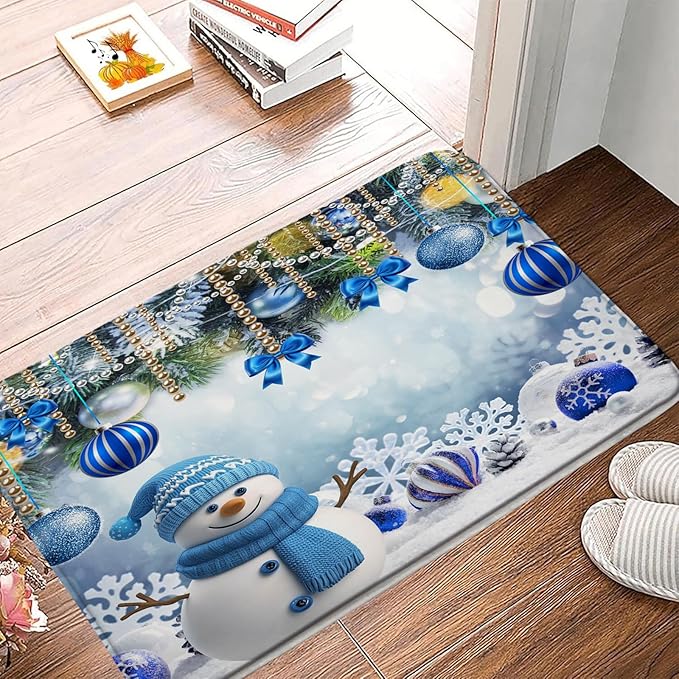 Amazon.com: JIRGIXA Christmas Snowman Bath Mat Blue Cute Snowman ...