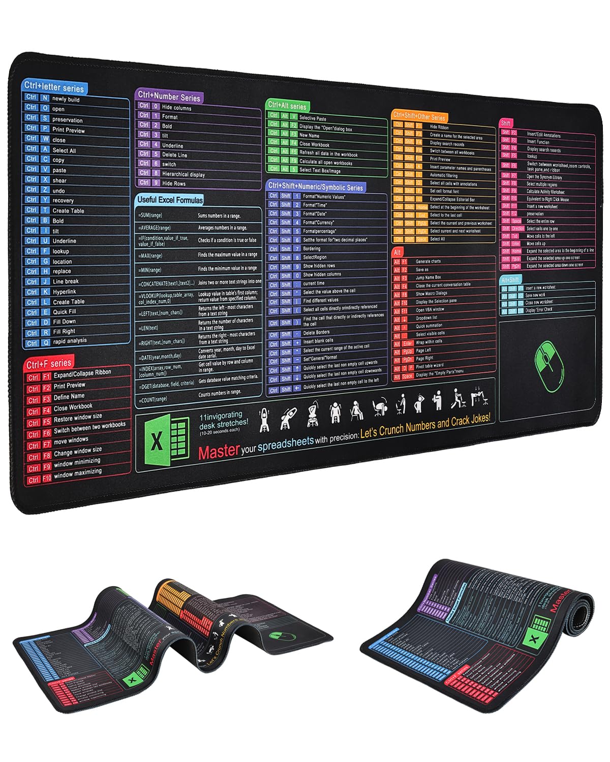 Excel Mouse Pad SHINYHARBOR Keyboard Shortcuts Mouse Pad, Windows/Excel ...