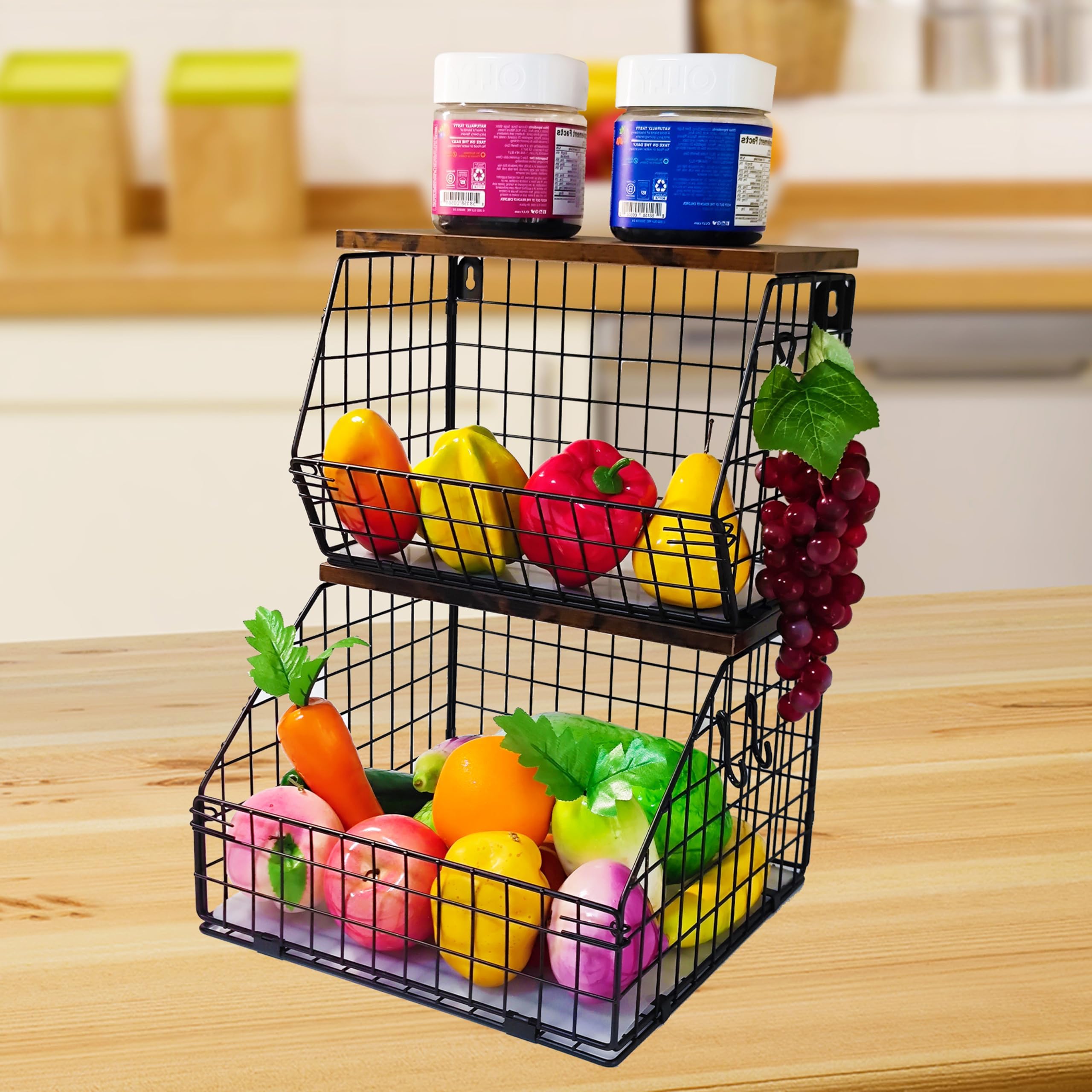 Amazon.com: 2 Fruit Basket for Kitchen Wire Basket Onion Storage with ...
