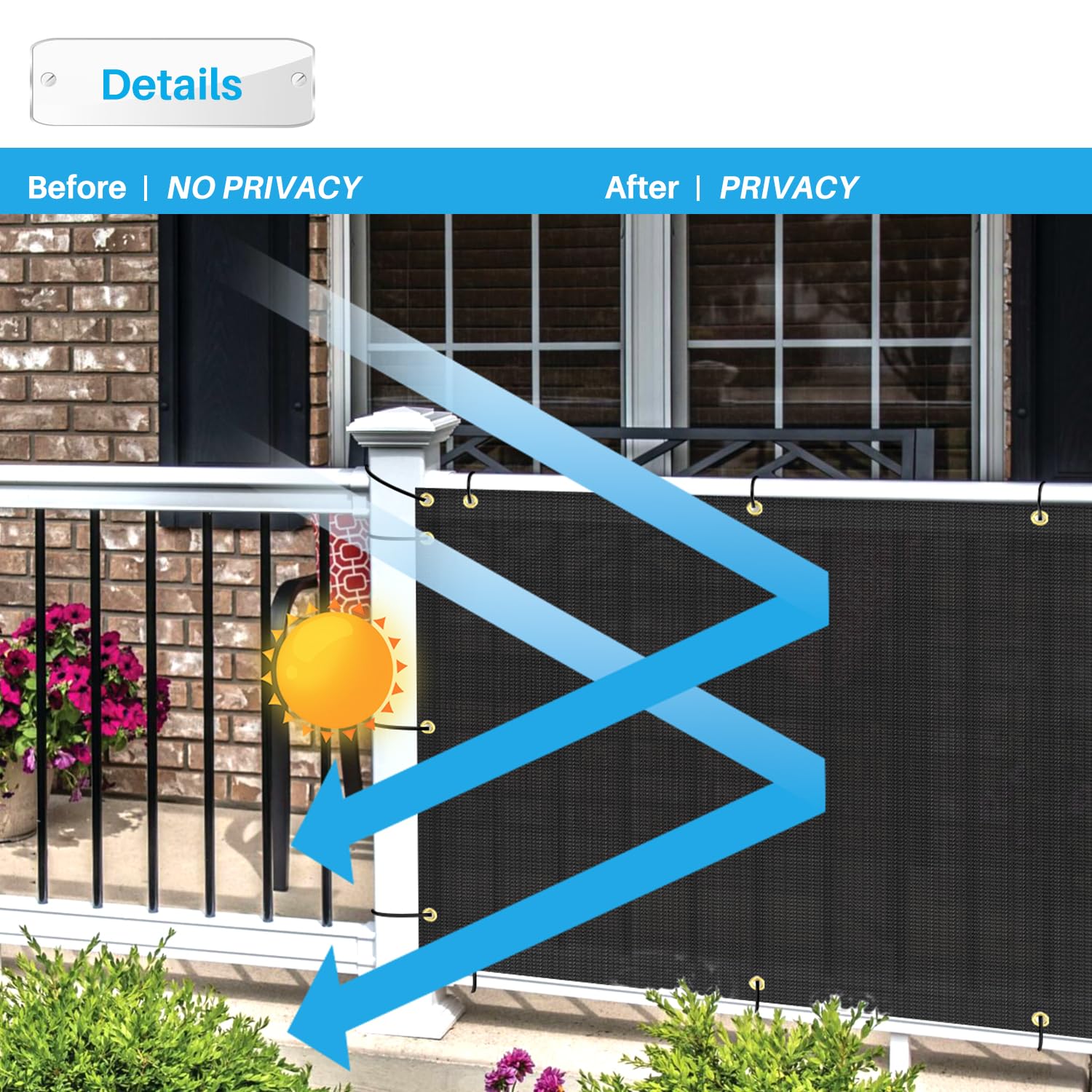 Snapklik.com : Patio 2.5 X 10 Balcony Privacy Screen Apartments Railing ...