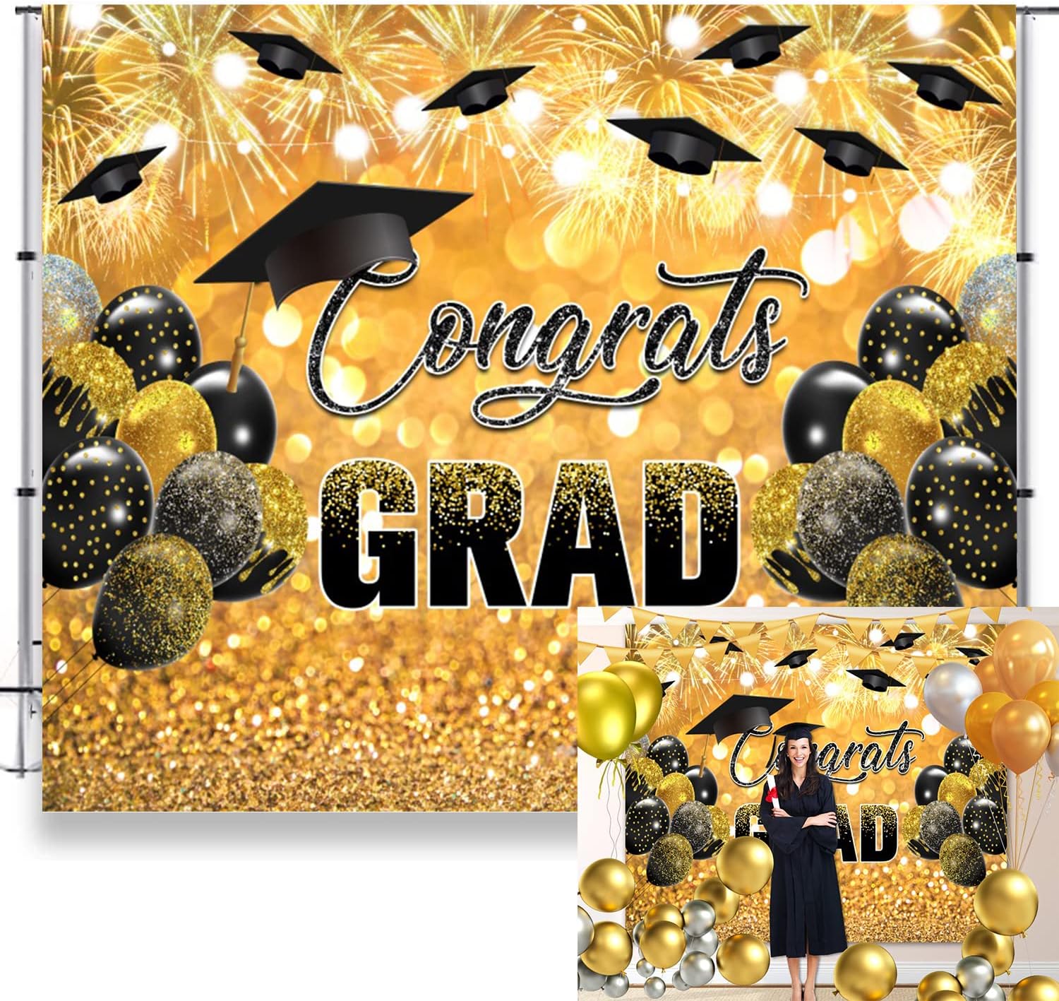 Amazon.com : Congrats Grad Graduation Backdrop 2025 Prom Backdrop Class ...