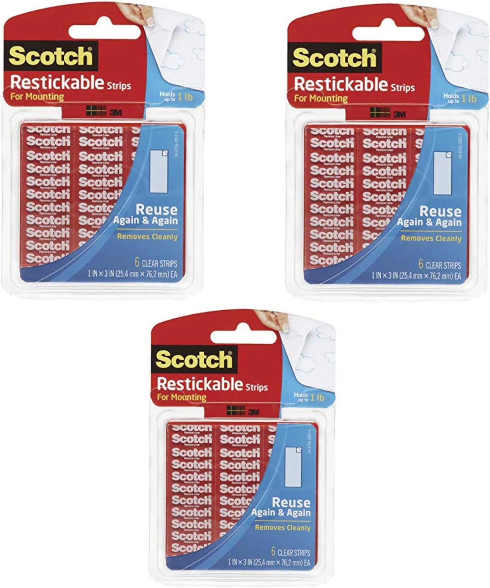 Amazon.com : Scotch Restickable Strips, 1-inch X 3-inch, Clear, 6 ...