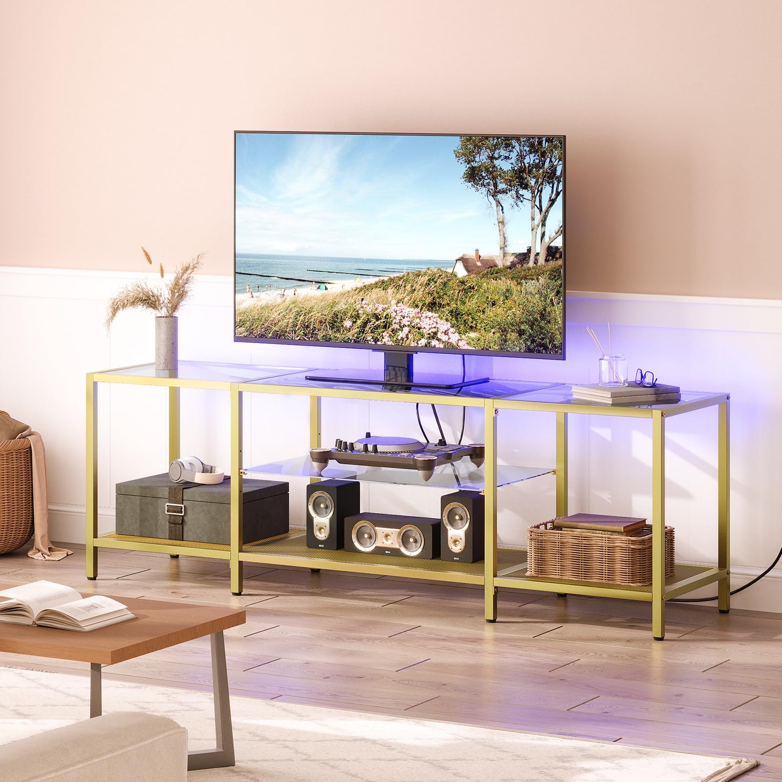 Amazon.com: HOOBRO TV Stand with LED Lights and Power Outlets for TVs ...
