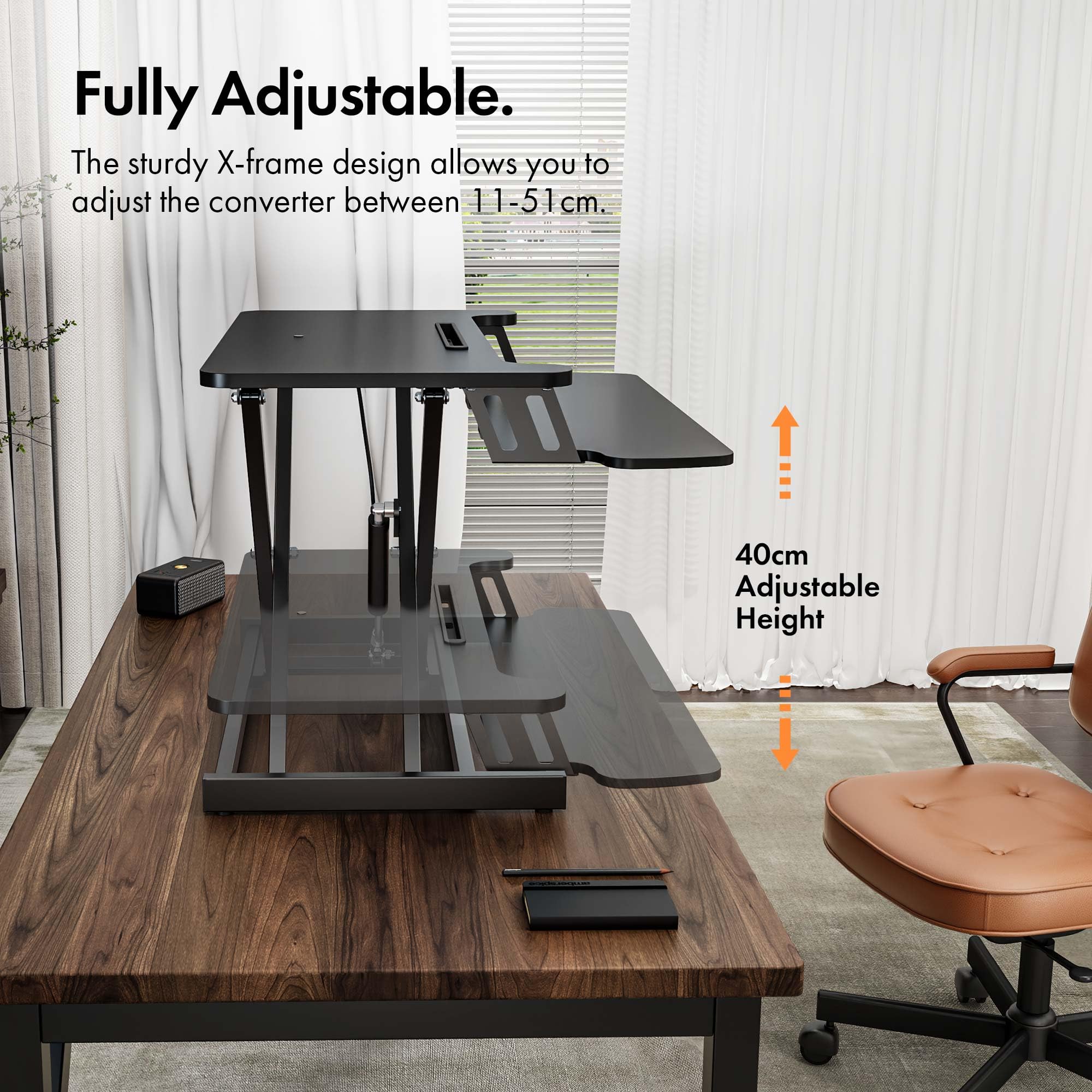 Vonhaus Height Adjustable Sit Stand Desk Dual Monitor Office Furniture