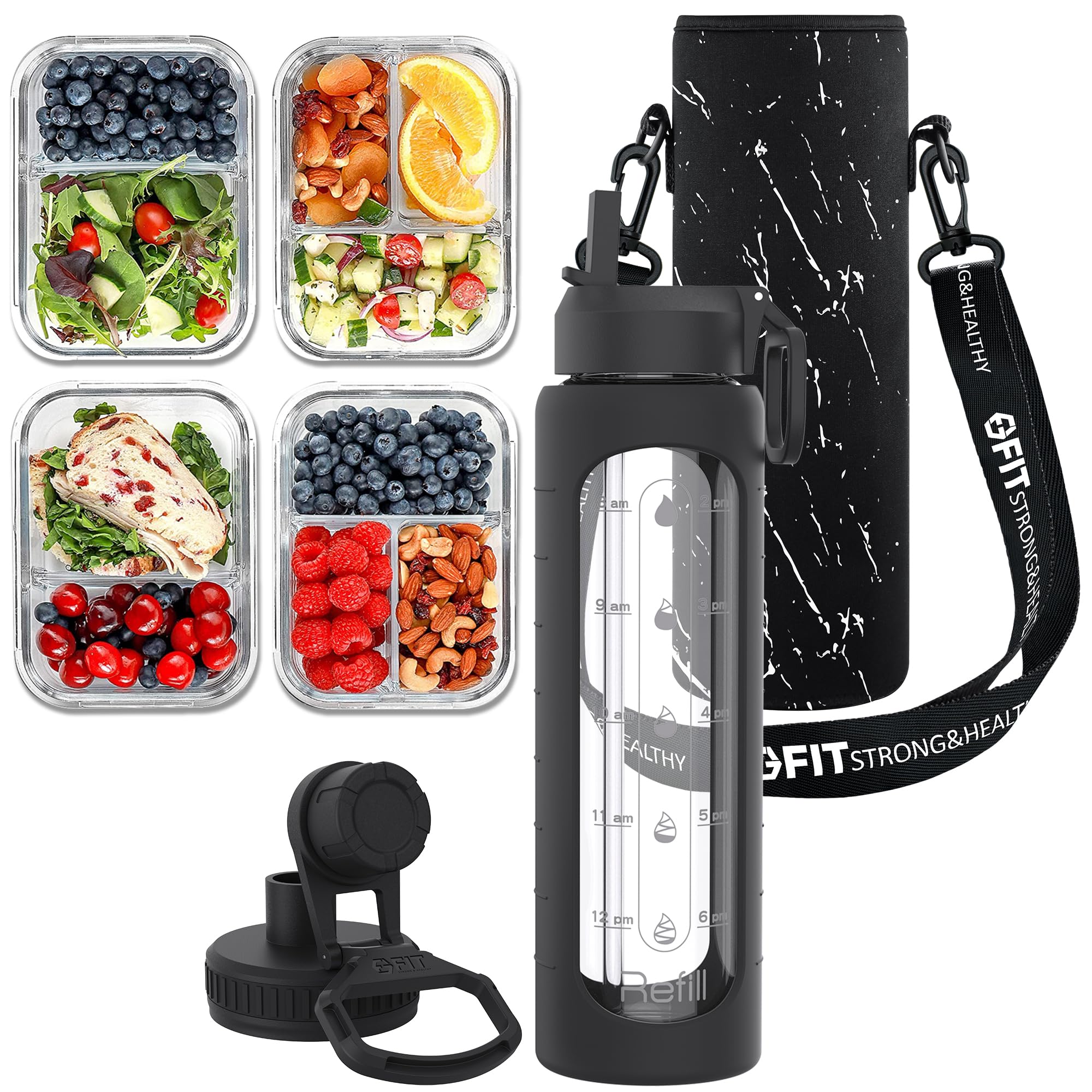 Amazon.com: FIT Strong & Healthy 2 & 3 Compartment Glass Meal Prep ...