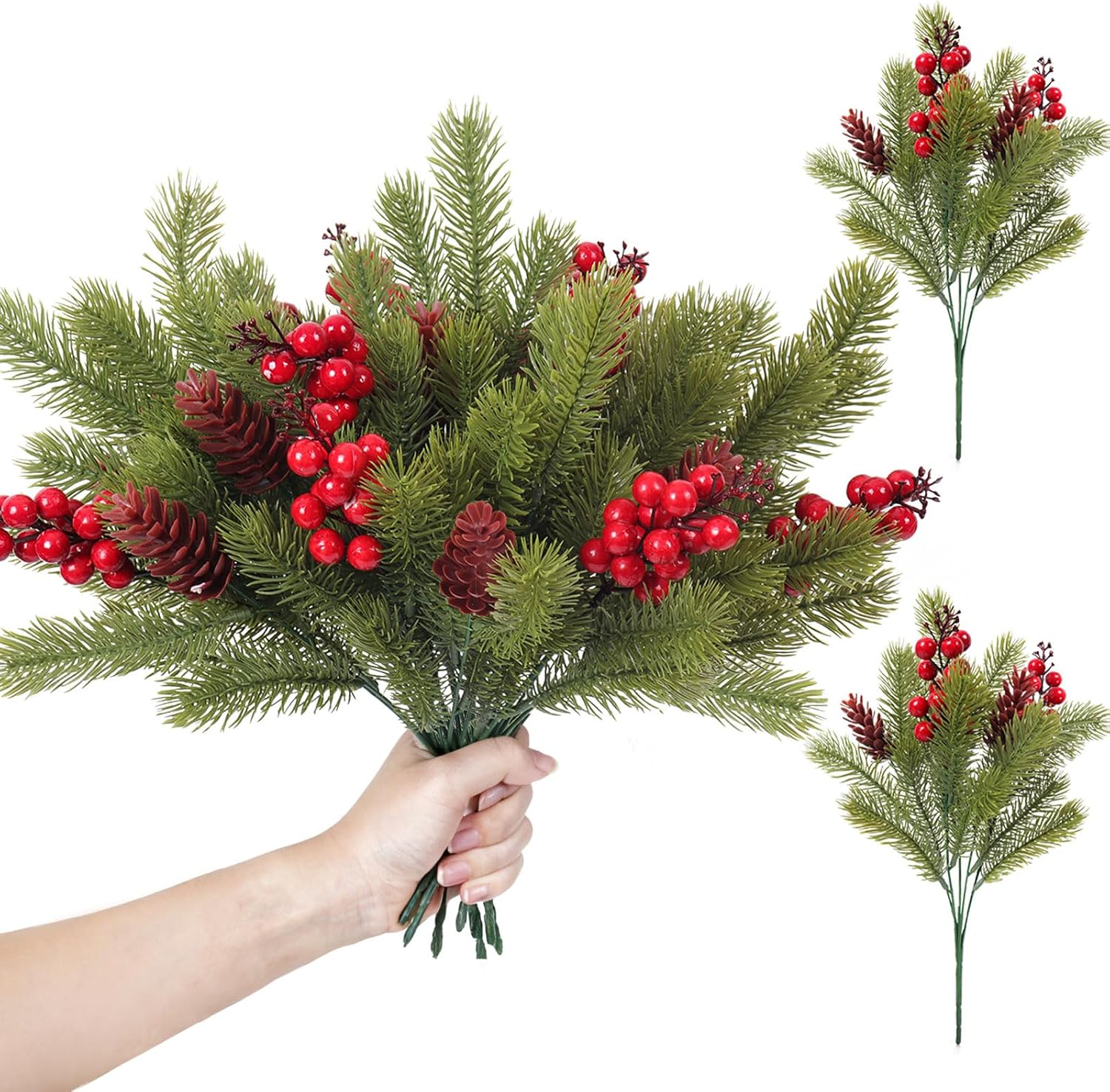 Amazon.com: SJL 8Pcs Christmas Artificial Pine Branches and Red Berry ...