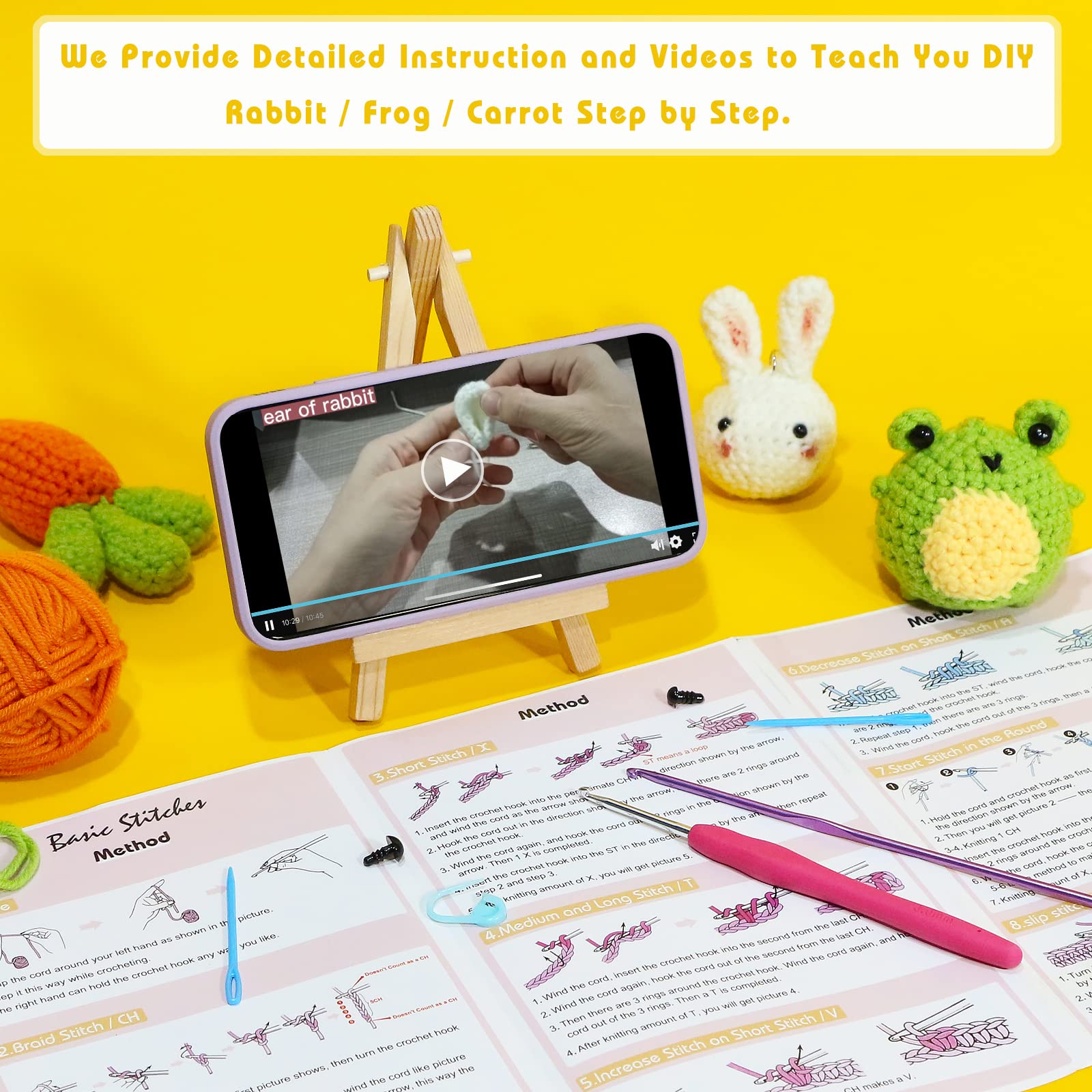 UHAPEER Beginner Crochet Kit, Cute Rabbit Carrot Frog, Complete Crochet ...