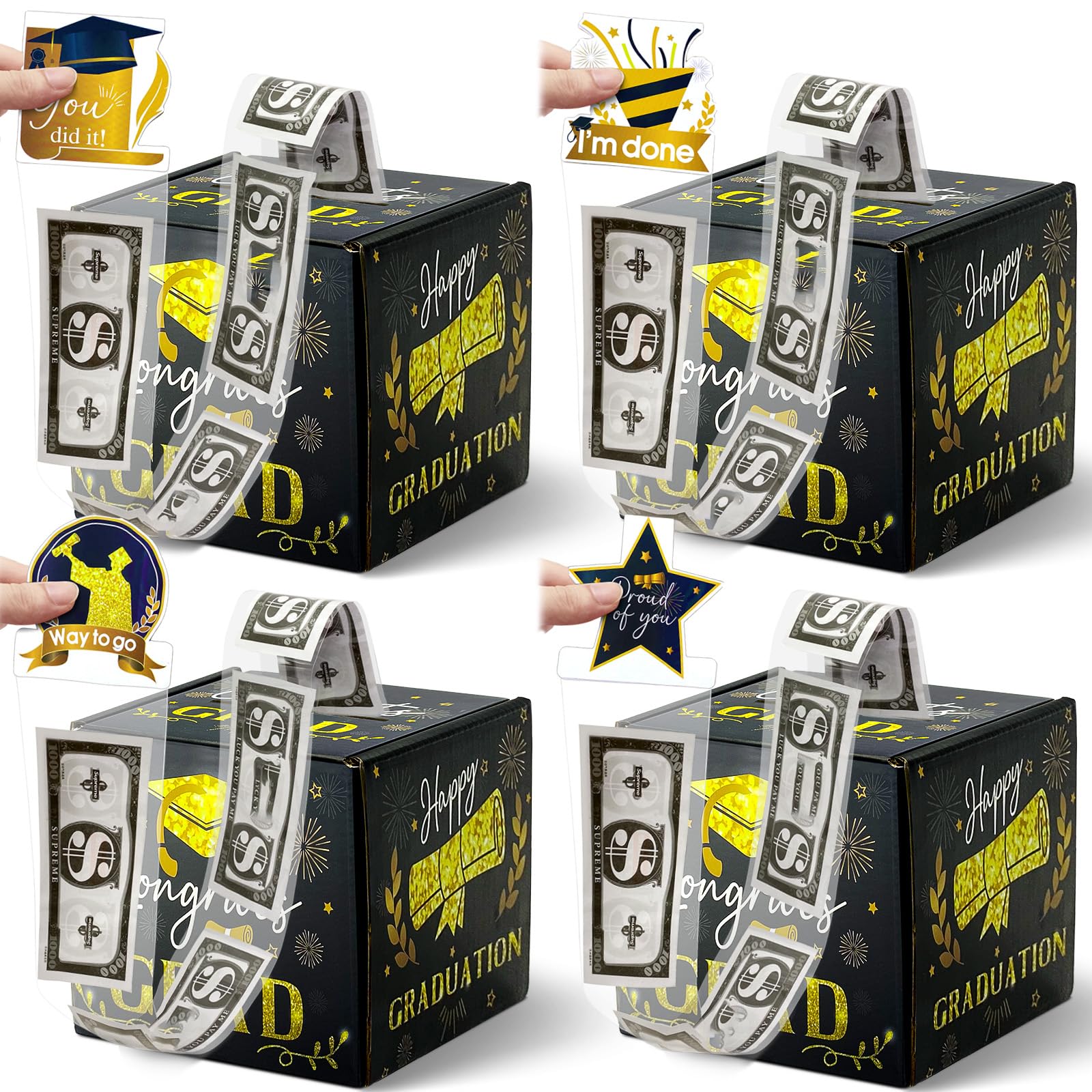 4 Pack 2024 Graduation Money Box for Cash Gift Pull, Happy Graduation ...