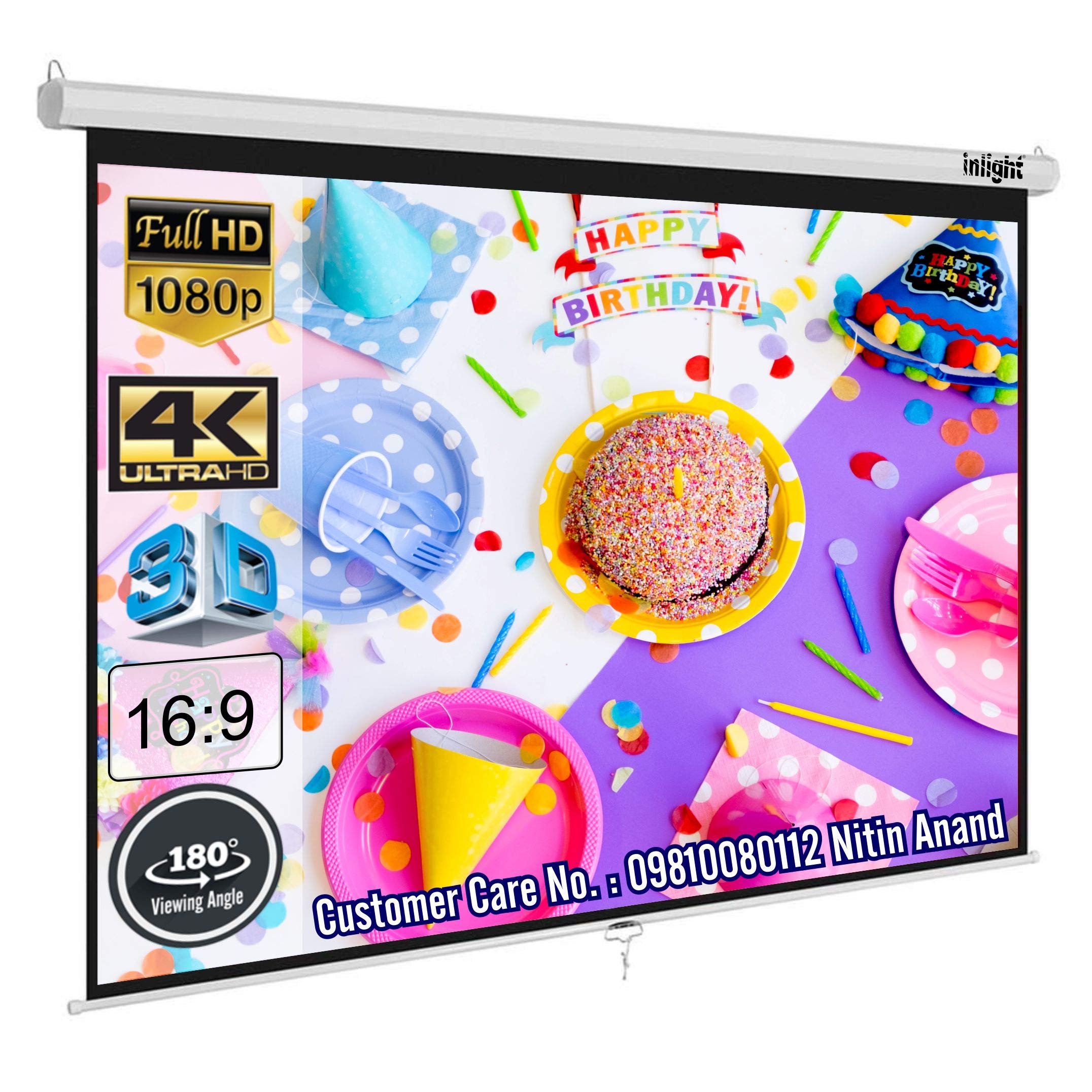 Buy Inlight Wall Manual Pull Down Autolock/Instalock Projector Screen, Size: - 8 Ft x 4.5 Ft ...