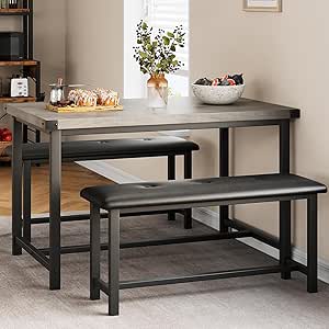 Amazon.com - Fancihabor Kitchen Table with Benches, Dining Table Set ...