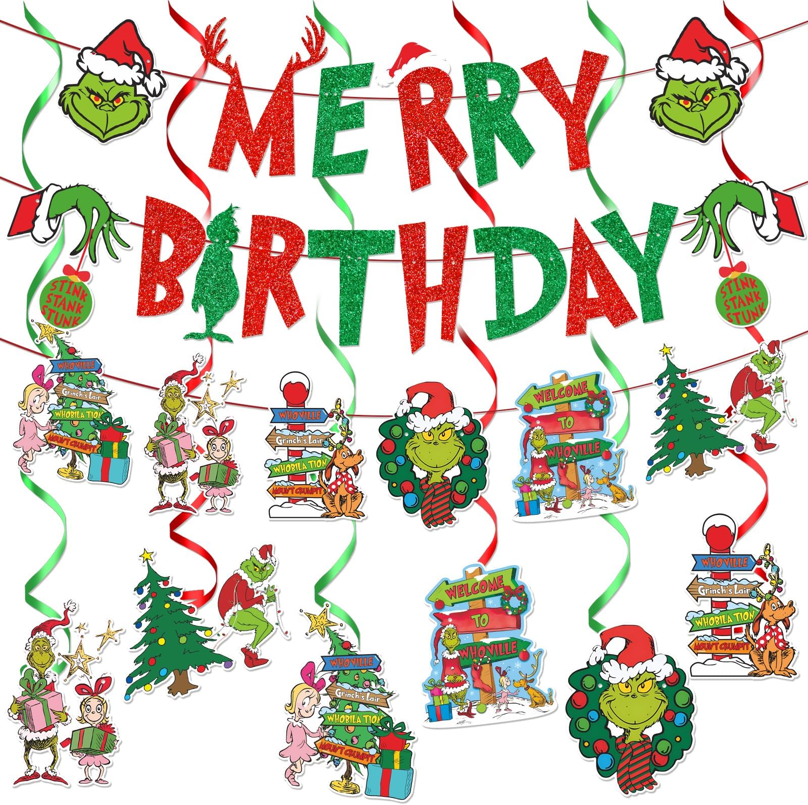 Amazon.com: Red & Green Glitter Merry Christmas Banner - Santa Festive ...
