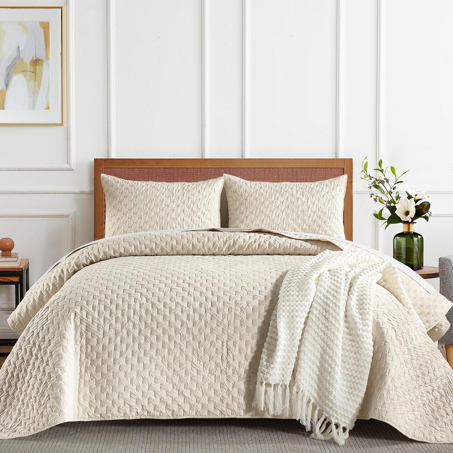 Amazon.com: WONGS BEDDING Beige Quilt Set Queen Size, Bedspread ...