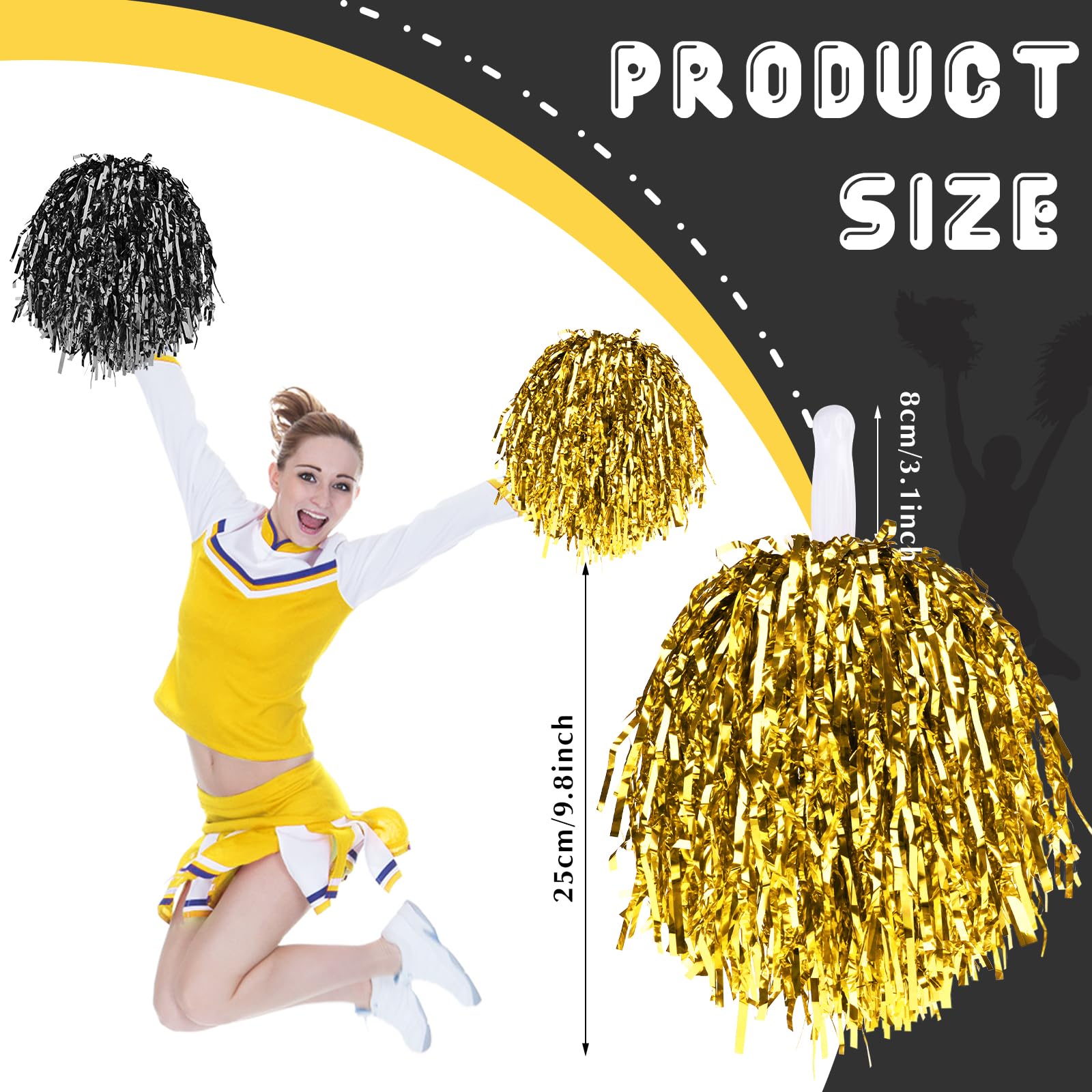 Snapklik.com : 60 Pcs Cheerleading Pom Poms Bulk Kit Metallic Foil Fun ...