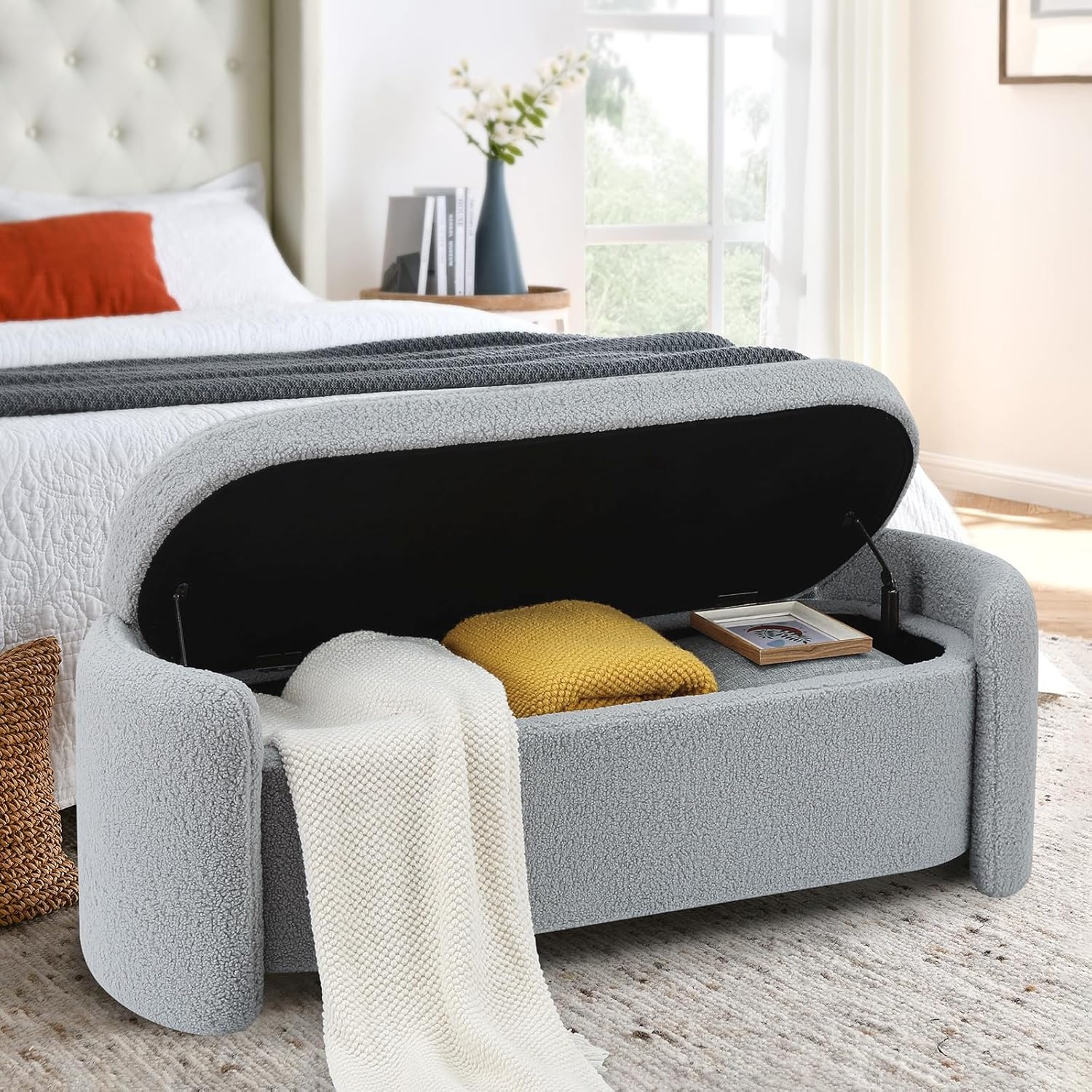 Amazon.com: AMERHOMY 51" Sherpa Storage Bench for Bedroom, End of ...